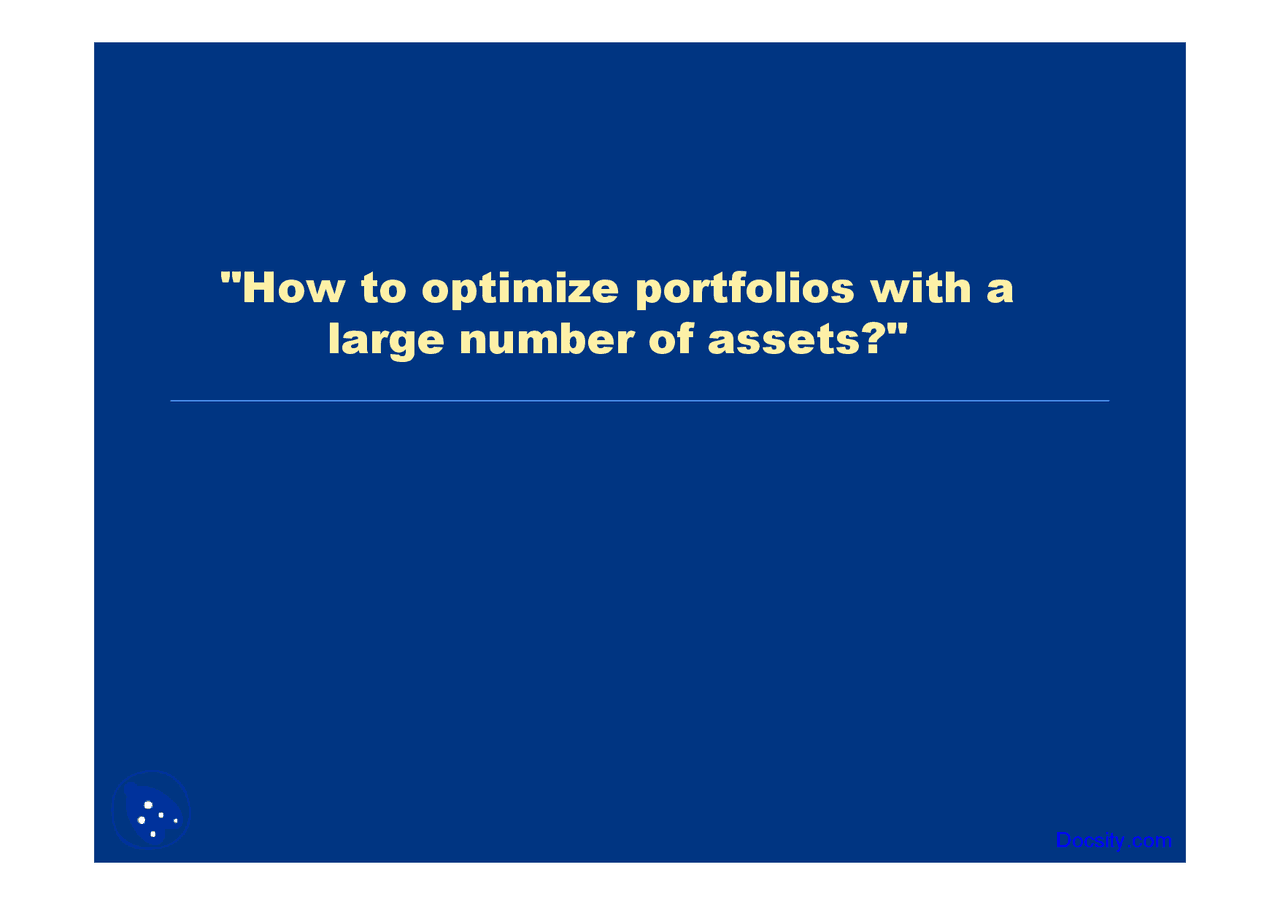 Optimize Portfolios - Banking - Lecture Slides - Docsity