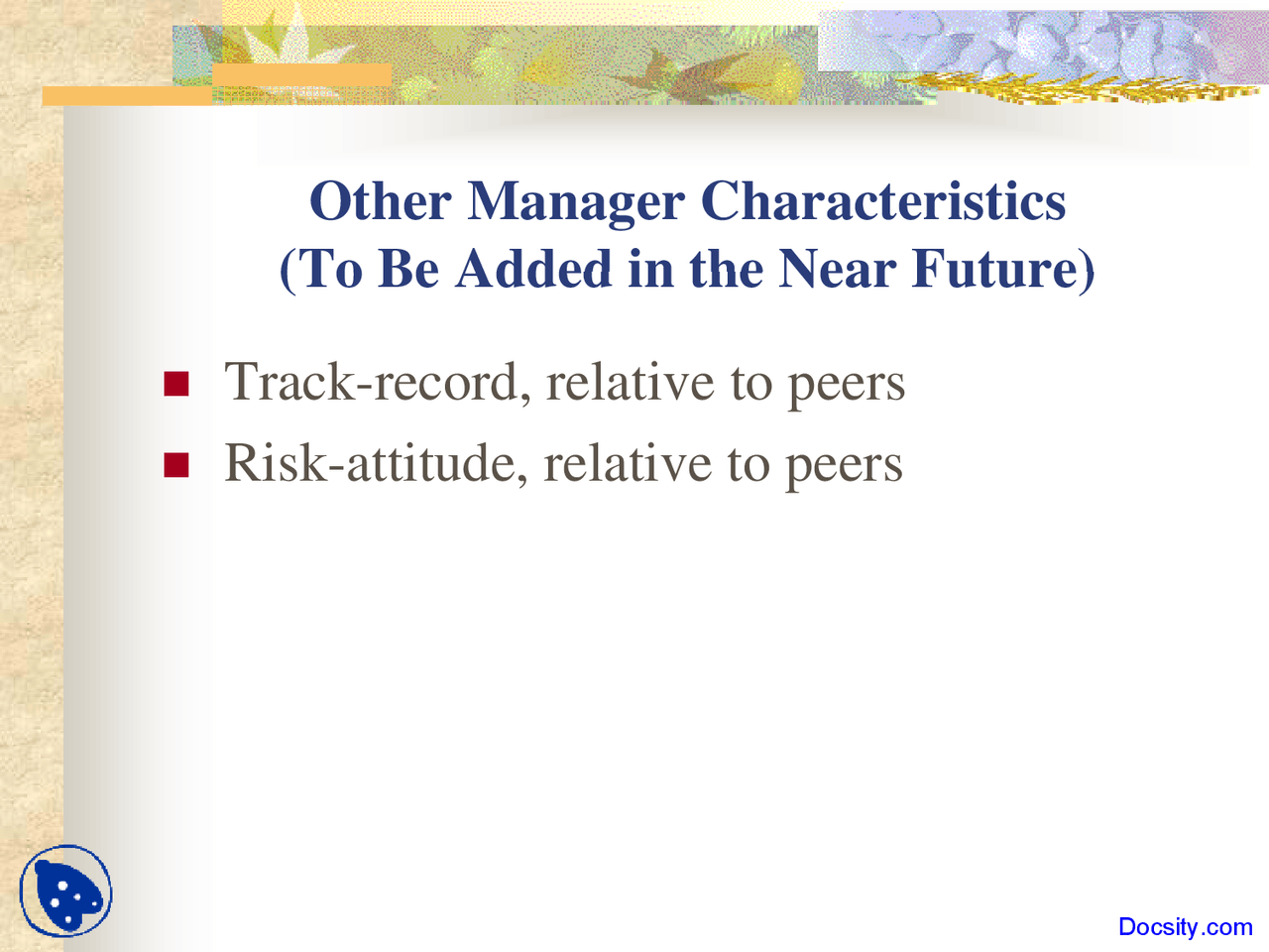 Manager Characteristics - Banking - Lecture Slides - Docsity