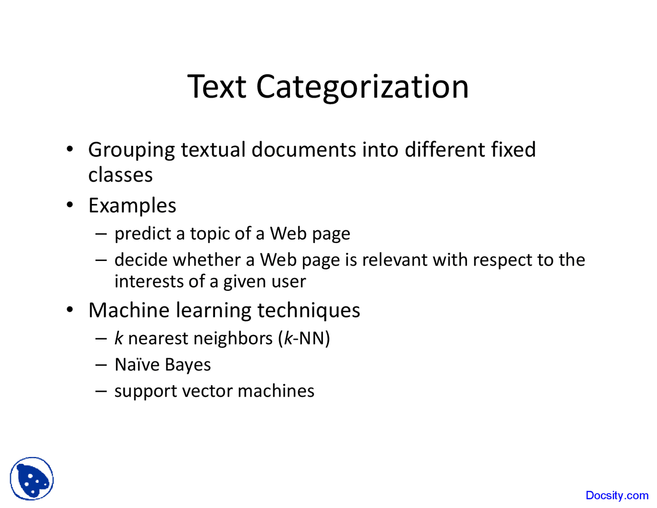 Text Categorization E Commerce Lecture Slides Docsity