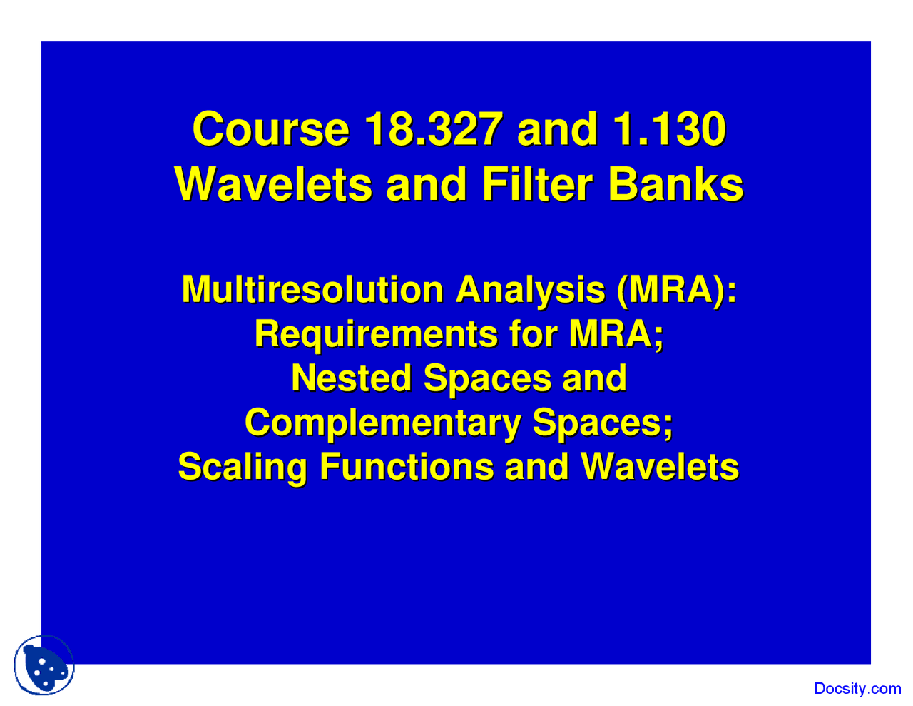 Scaling Functions And Wavelets Banking Lecture Slides Docsity