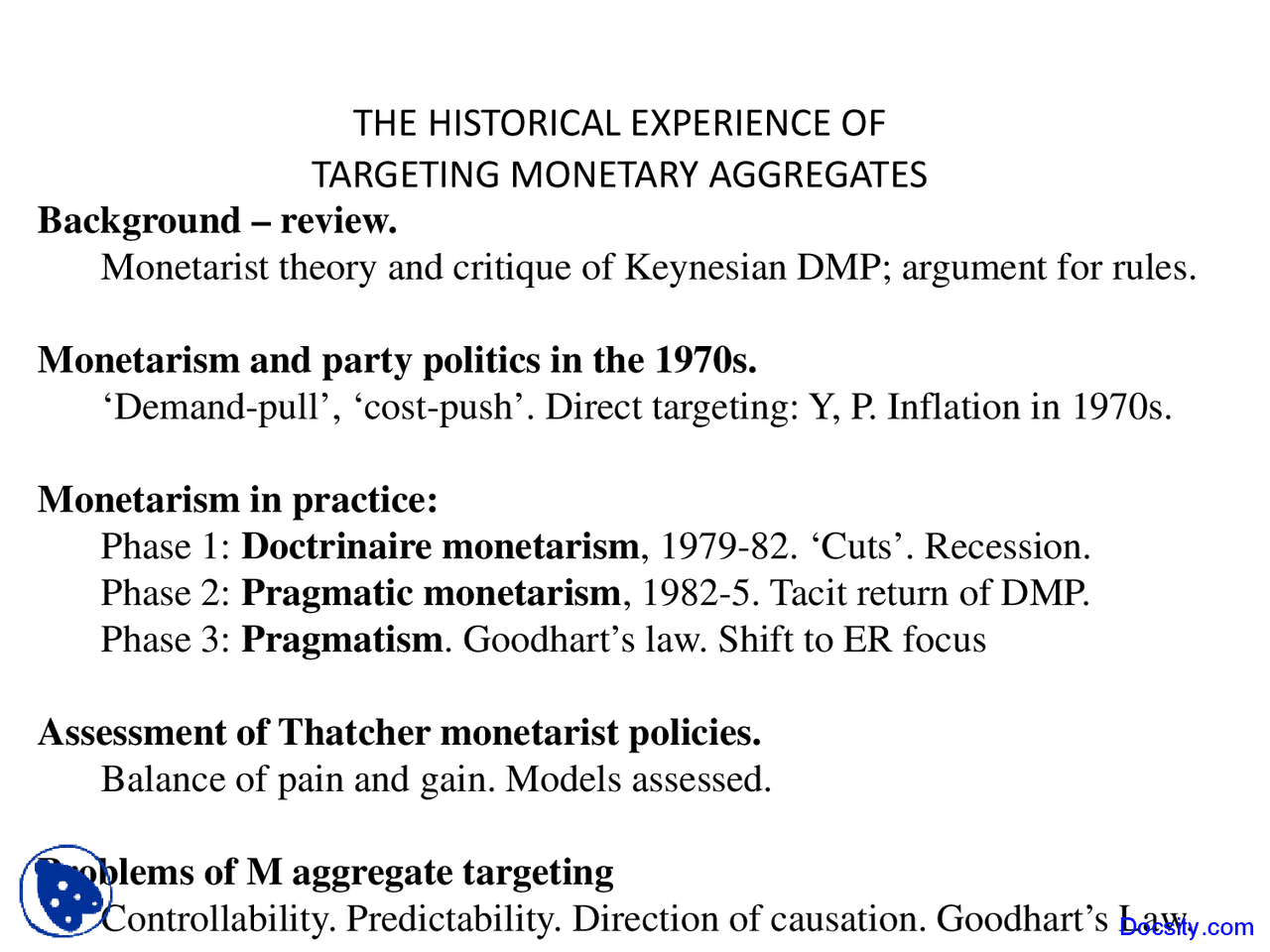 Targeting Monetary Aggregates Banking Lecture Slides Docsity