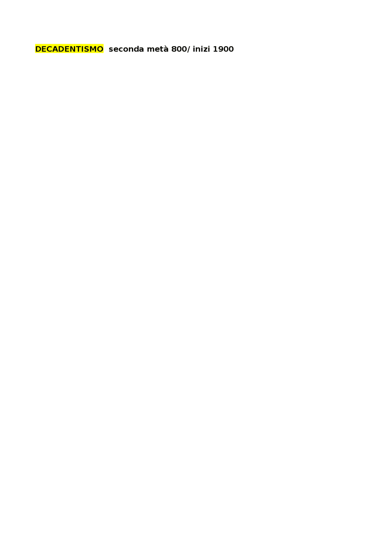 Decadentismo Mappa Concettuale Docsity