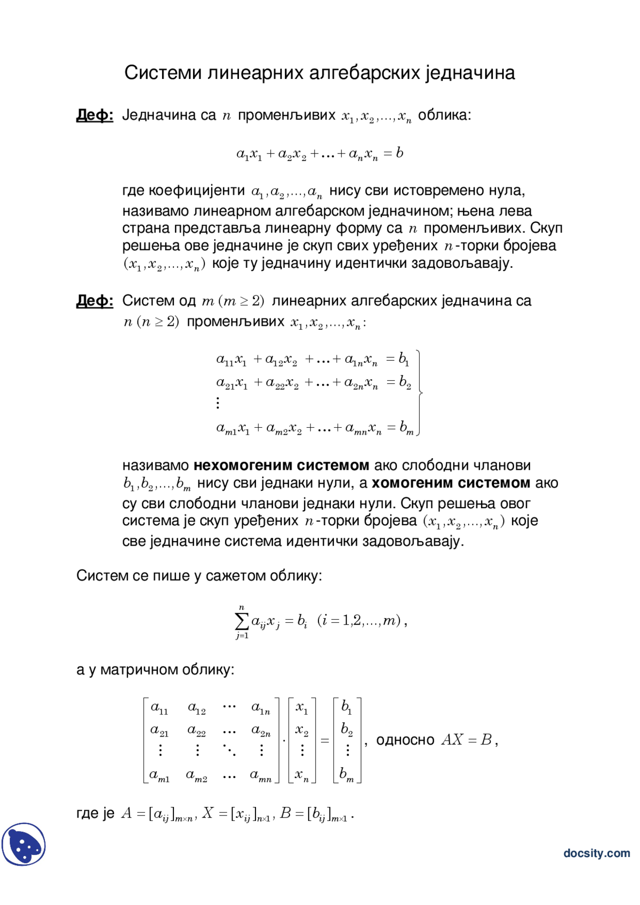 Linearne algebarske jednacine-Skripta-Inzenjerska matematika-Elektrotehnika | Rezime' predlog ...