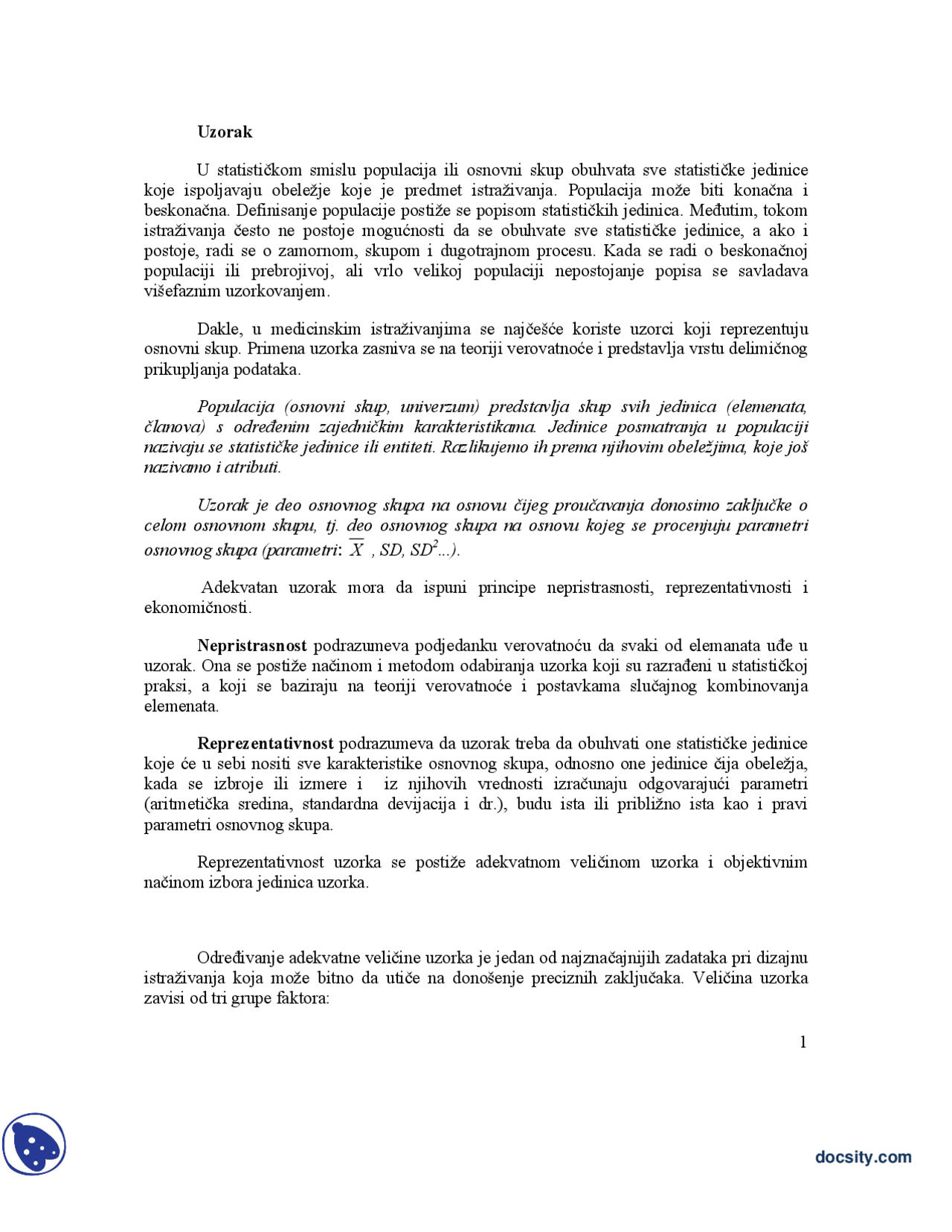 Uzorak-Skripta-Statistika-Medicina | Rezime' predlog Osnovi statistike | Docsity