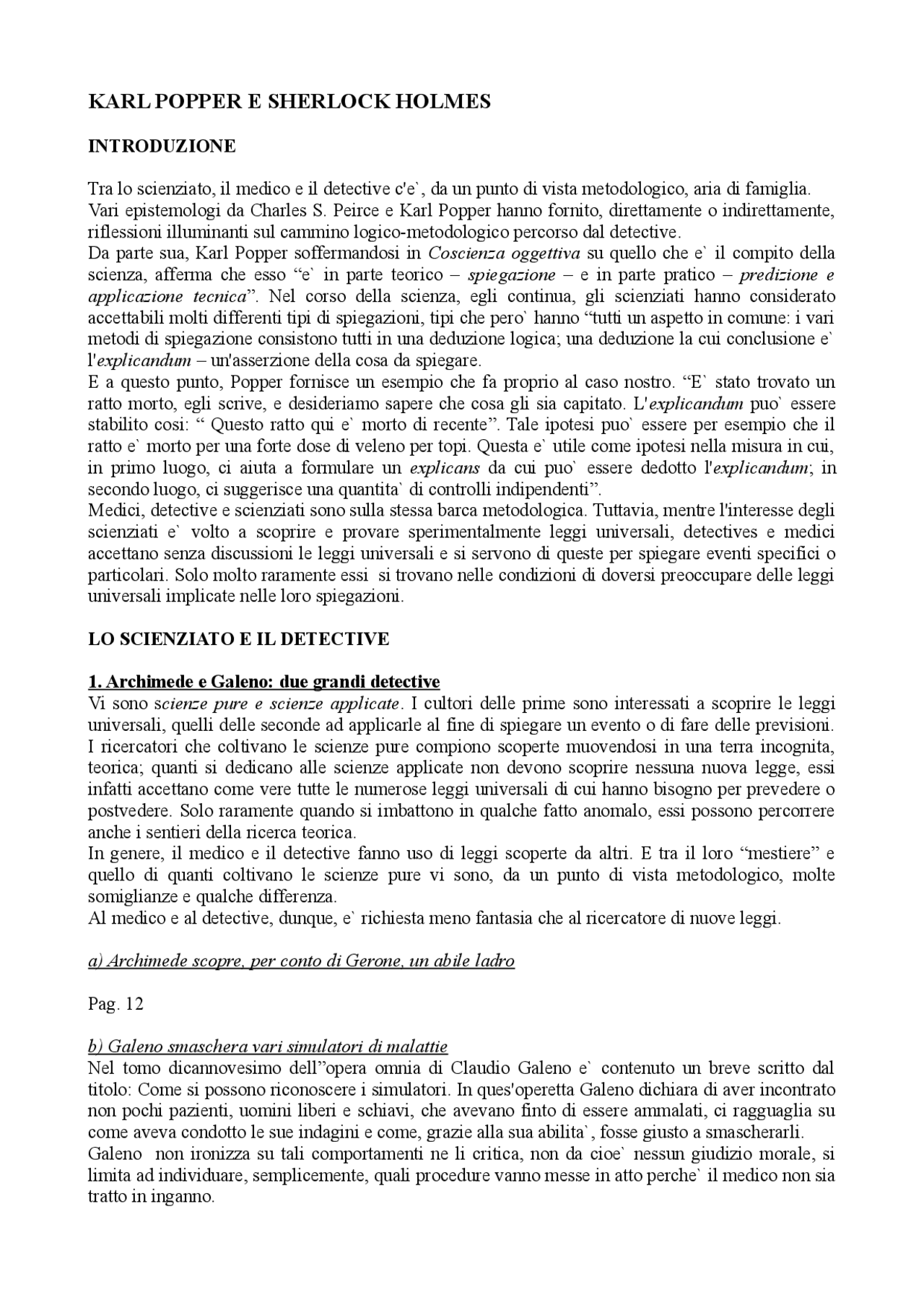 Karl Popper E Sherlock Holmes Massimo Baldini Riassunto Docsity
