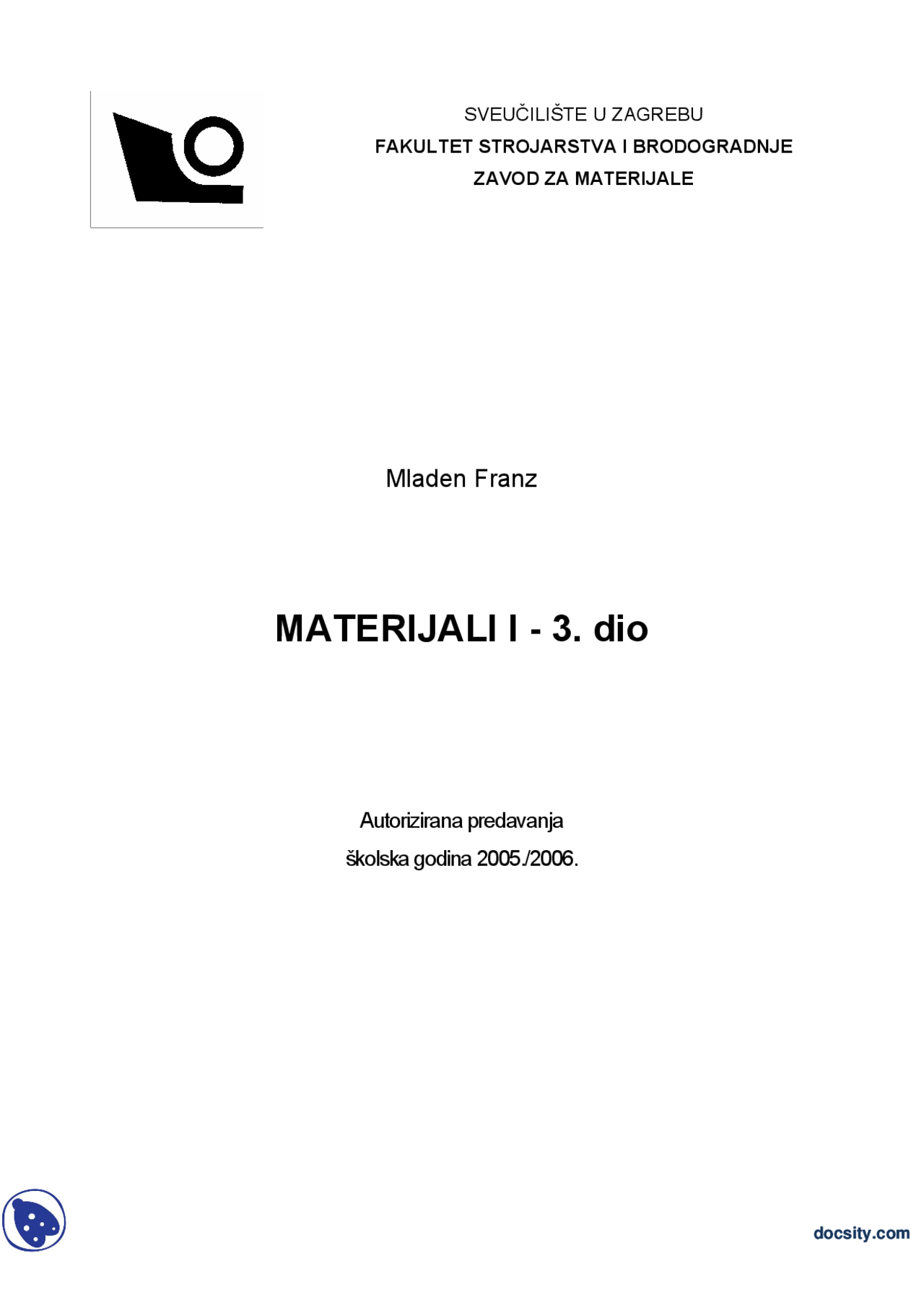 Materijali-Skripta-Masinski fakultet (1) | Rezime' predlog Tehnička mehanika - Docsity