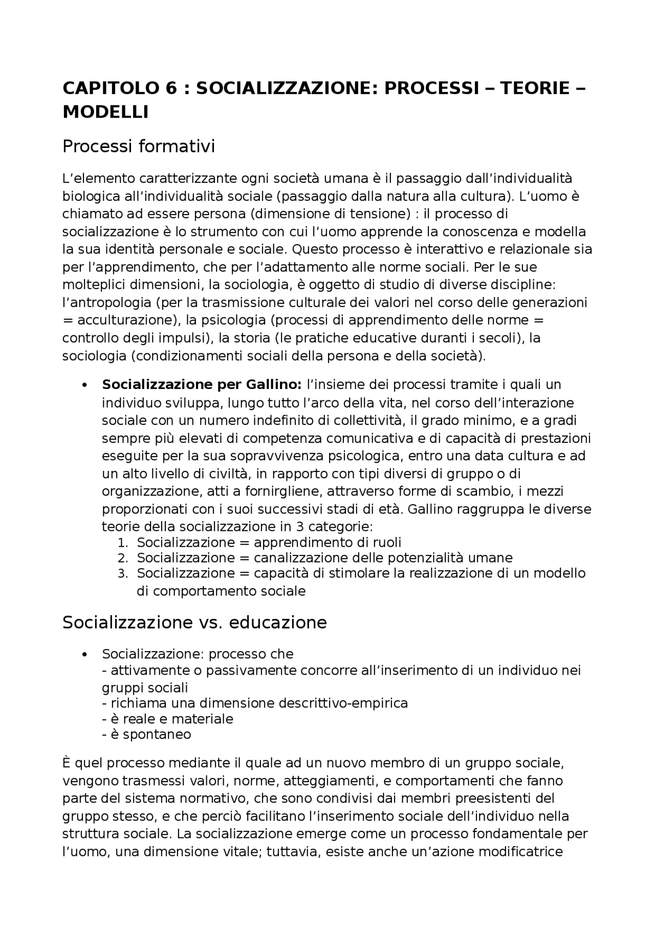 Socializzazione Processi Teorie Modelli Docsity