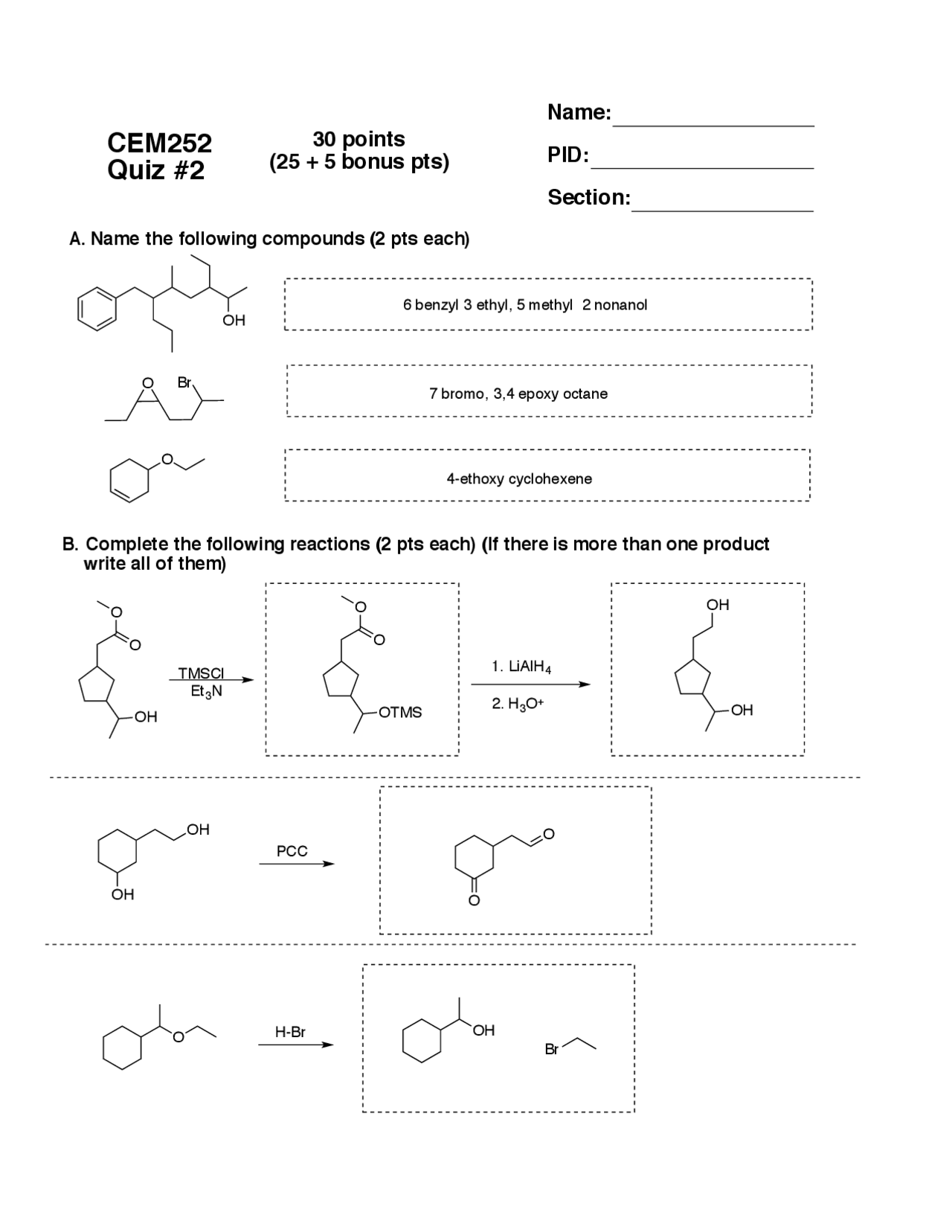 Solved Problems On Organic Compounds Quiz 2 Cem 252 Docsity