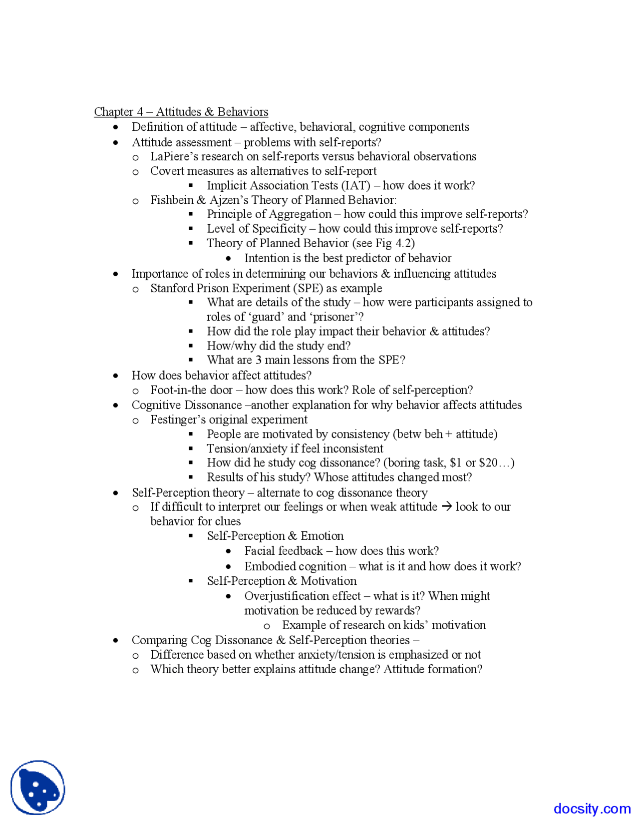 Attitudes and Behaviors - Handouts - Social Psychology - Docsity