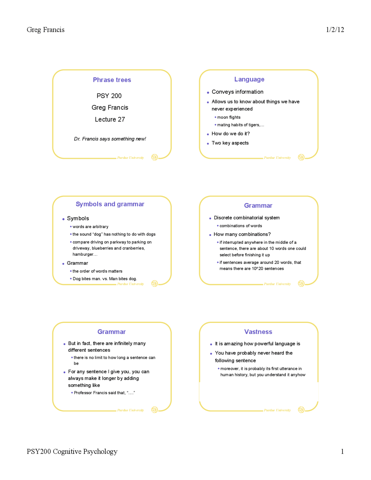 Phrase Trees - Introduction to Cognitive Psychology - Lecture Slides - Docsity