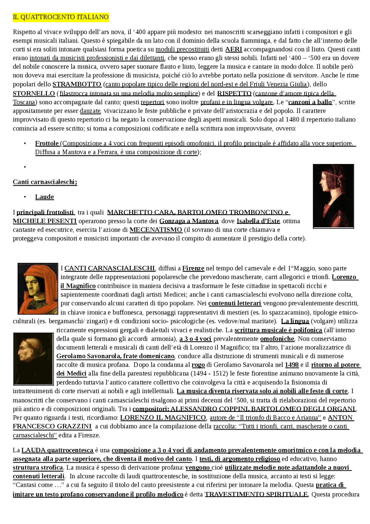 Il Quattrocento Italiano Docsity