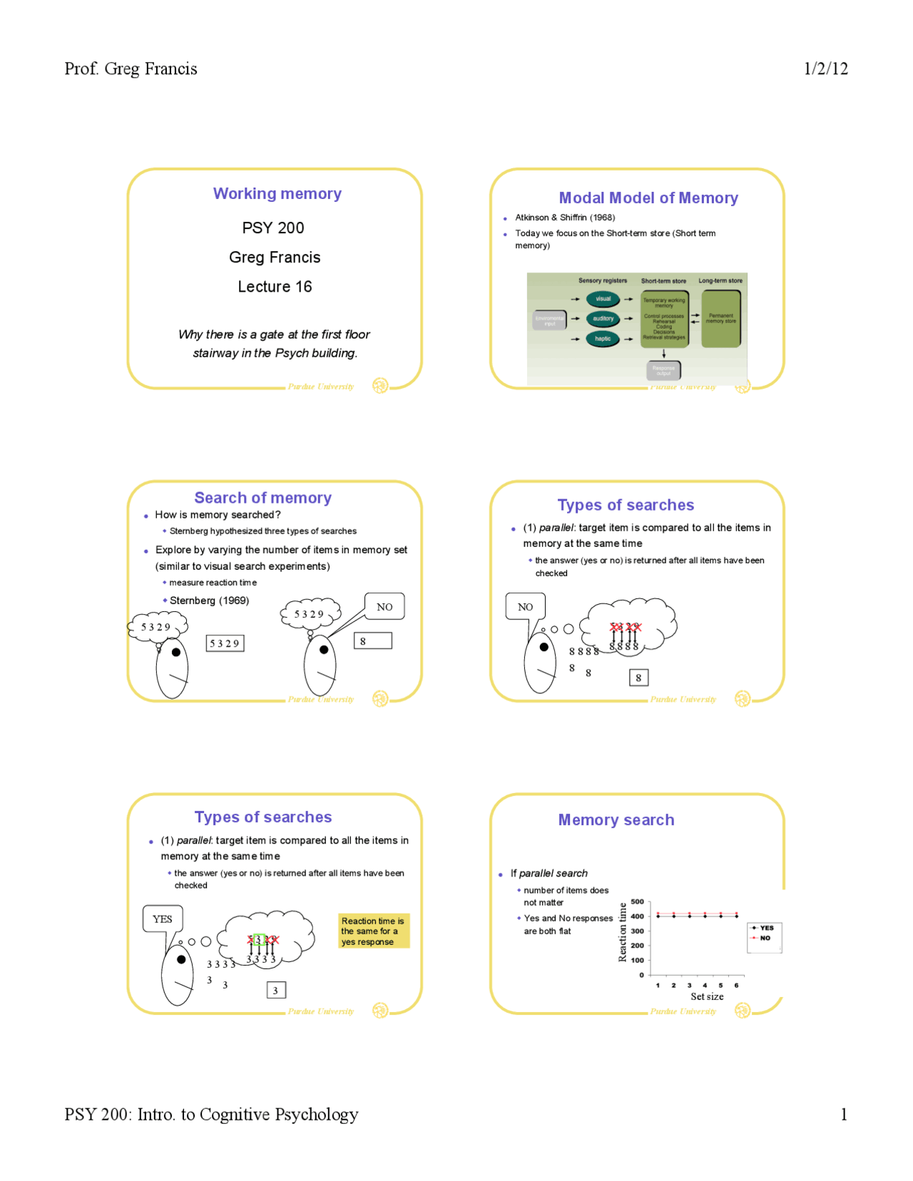 Memory - Introduction to Cognitive Psychology - Lecture Slides - Docsity