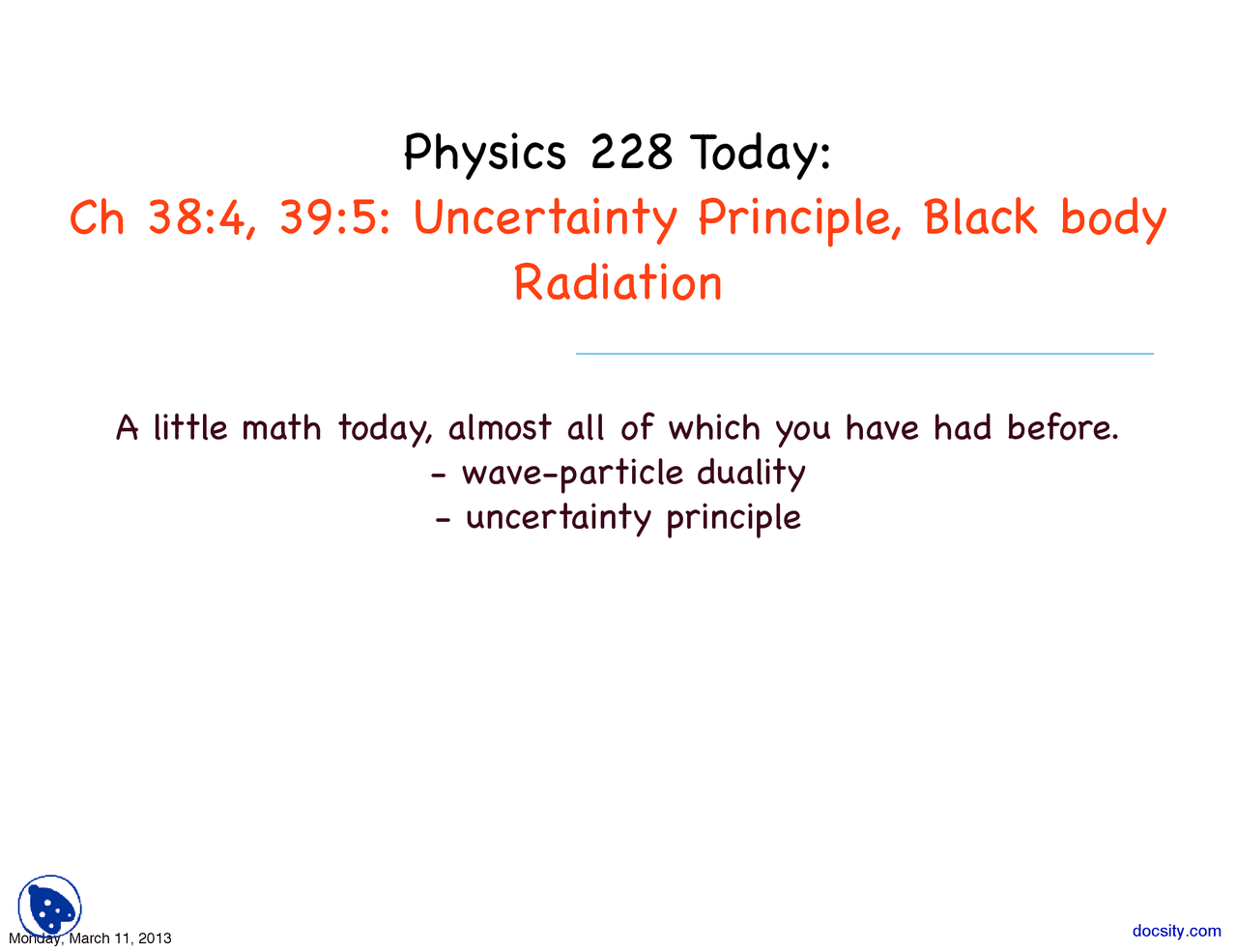 Uncertainty Principle - Optics and Modern Physics - Lecture Slides ...