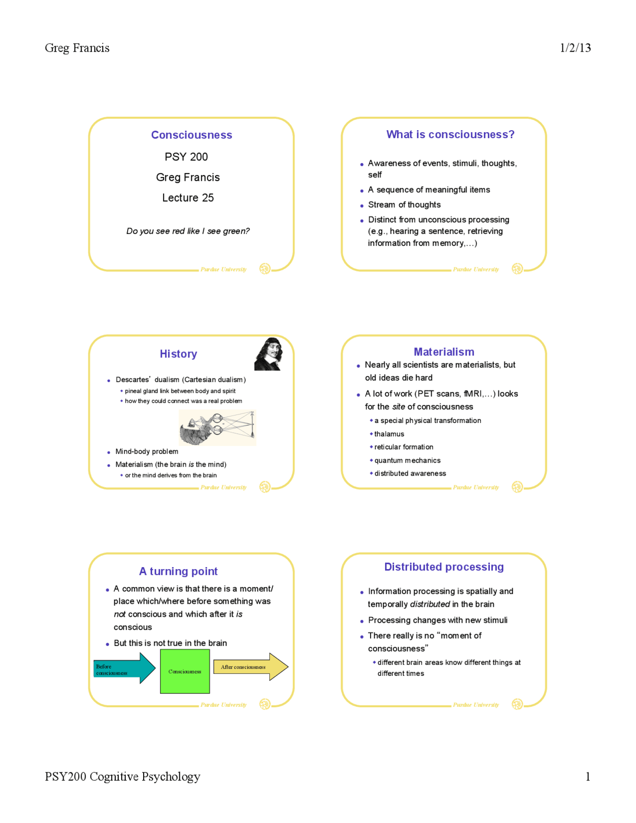 Consciousness Introduction To Cognitive Psychology Lecture Slides