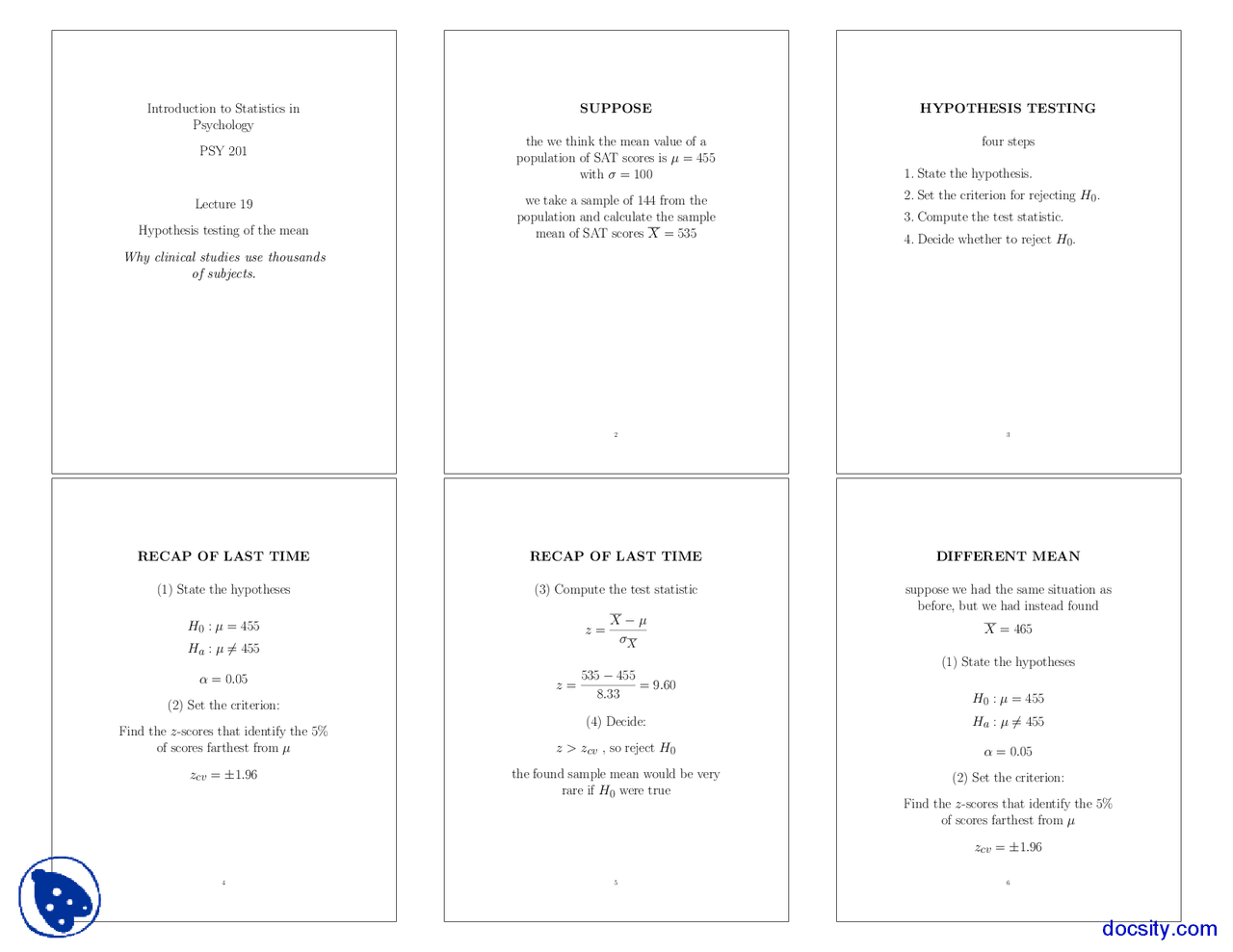 Hypothesis Testing Introduction To Statistics In Psychology Lecture