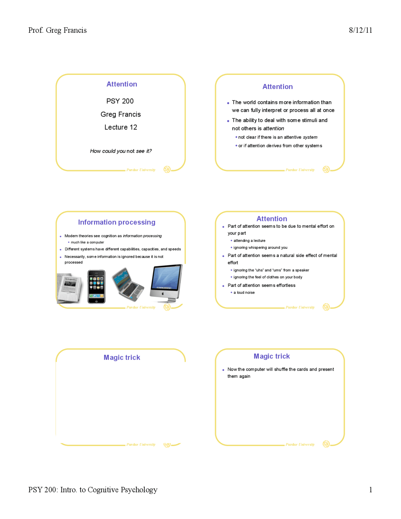 Attention Introduction To Cognitive Psychology Lecture Slides Docsity