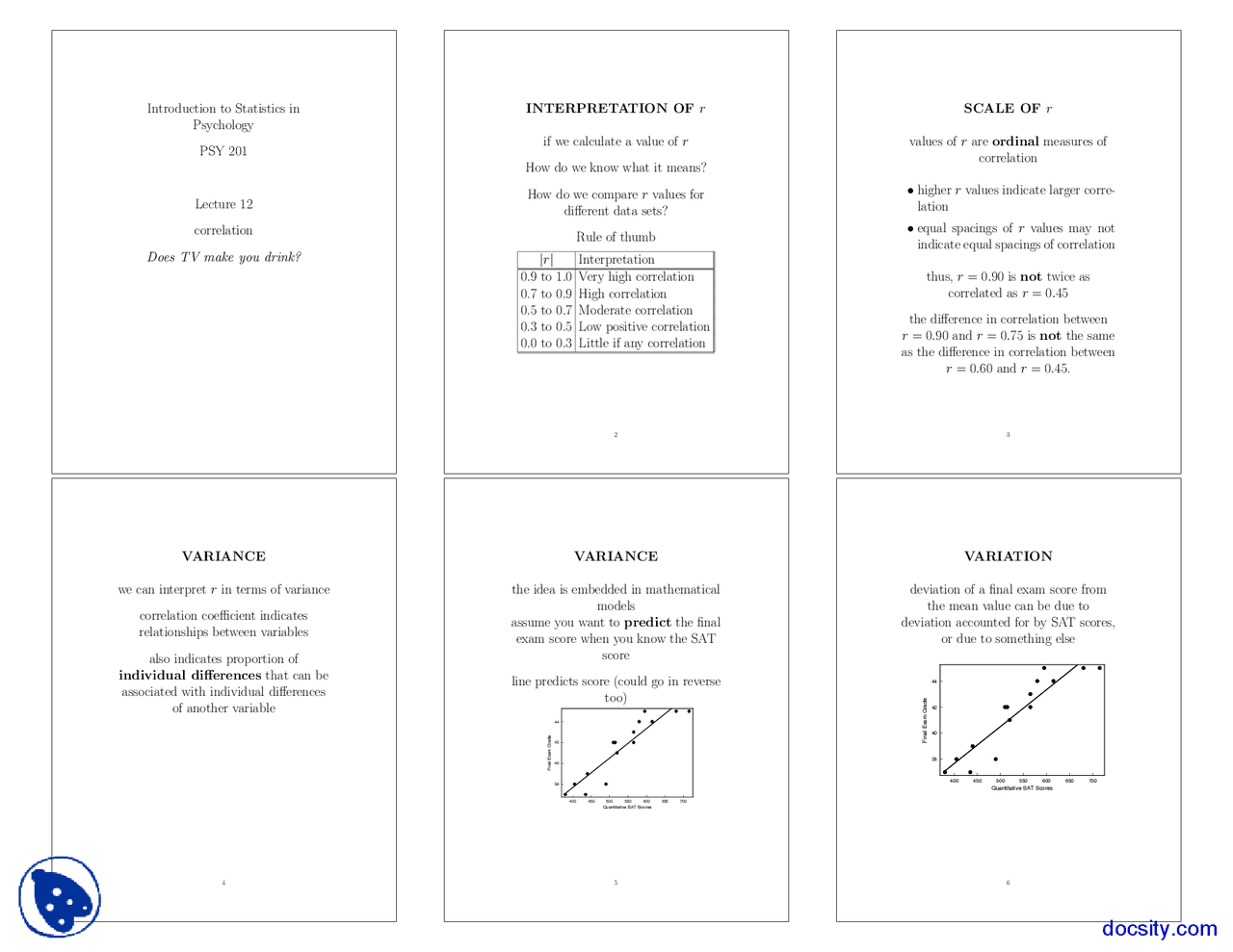 Correlation Interpretation Introduction To Statistics In Psychology Lecture Slides Docsity