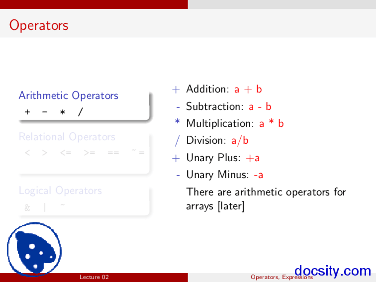 Operators Expressions Fundamental Programming Concepts Lecture Slides Docsity