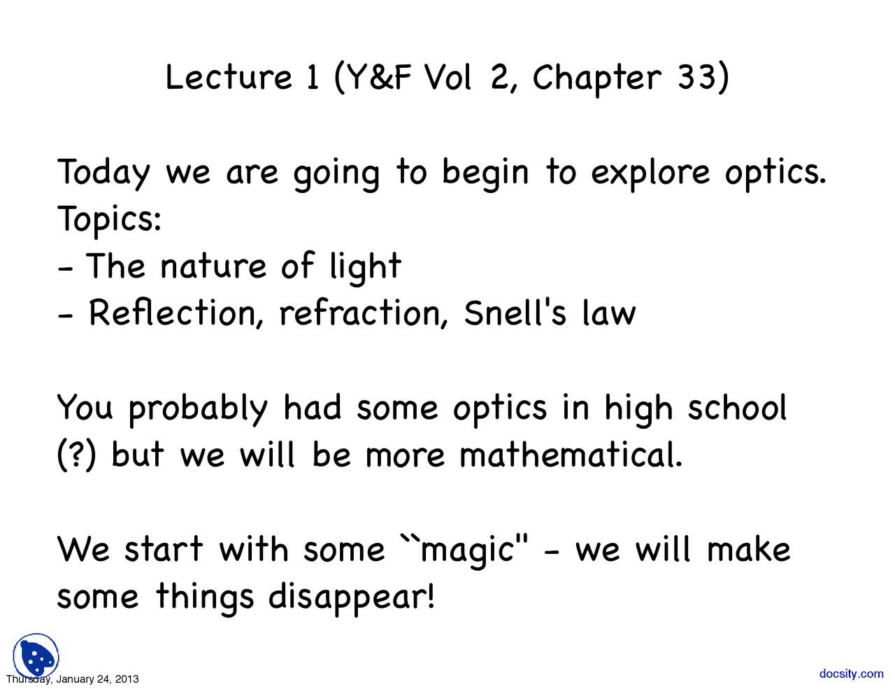 Particle Wave Optics And Modern Physics Lecture Slides Docsity