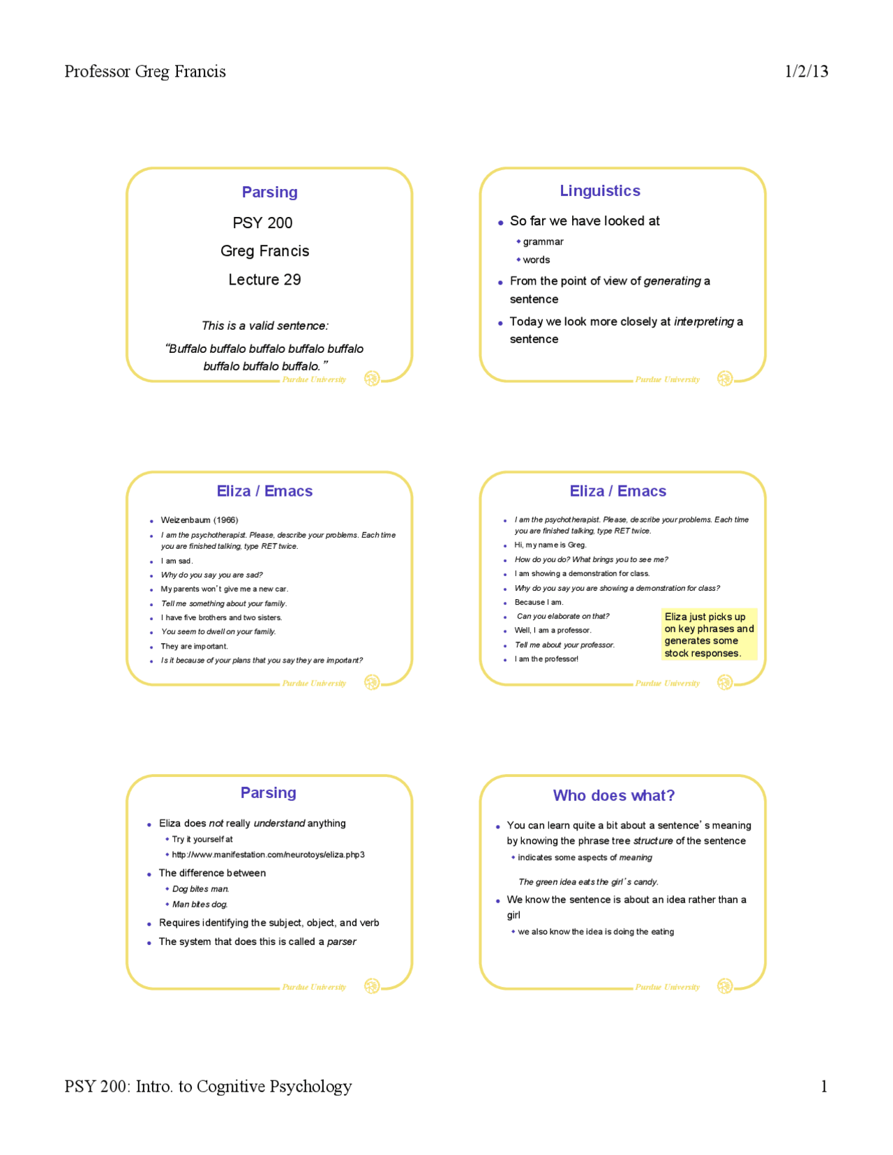 Parsing Introduction To Cognitive Psychology Lecture Slides