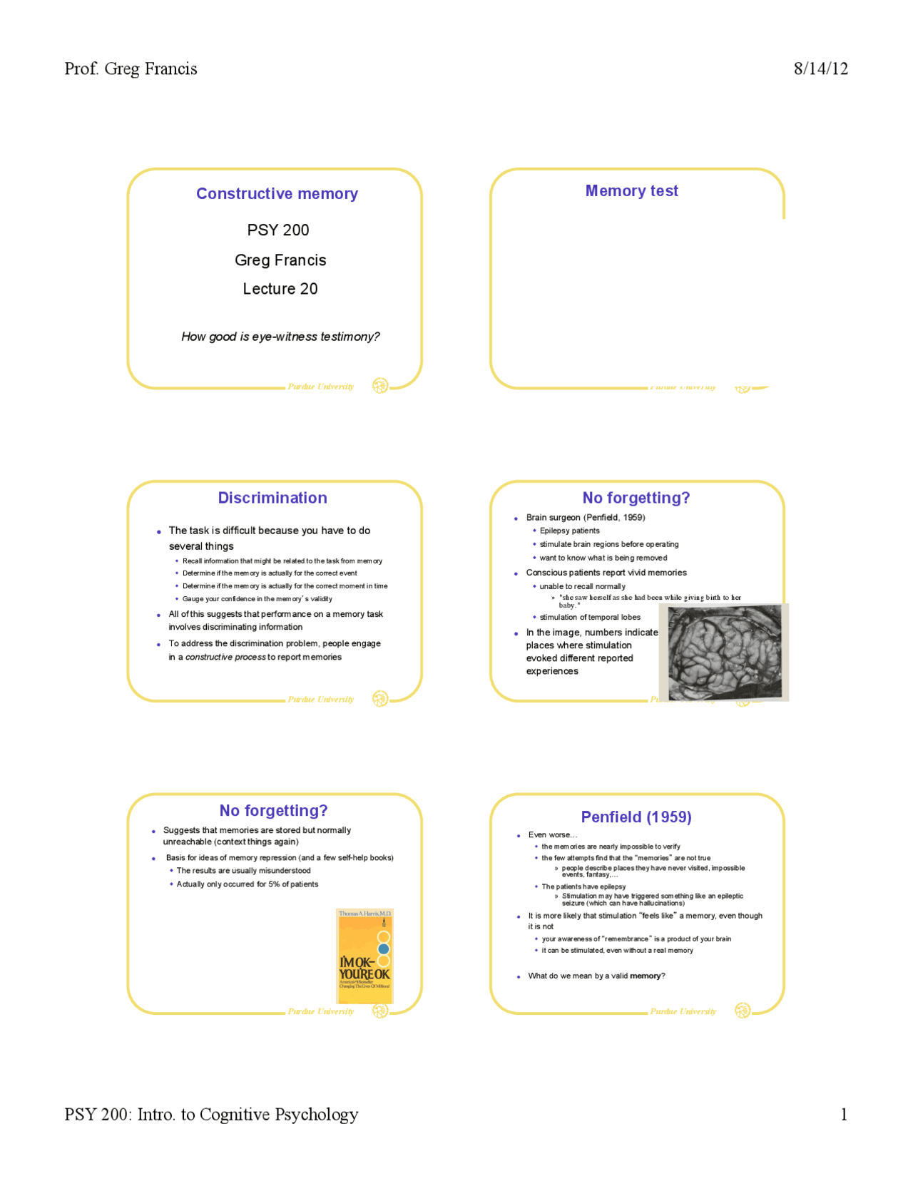 Constructive Memory Introduction To Cognitive Psychology Lecture