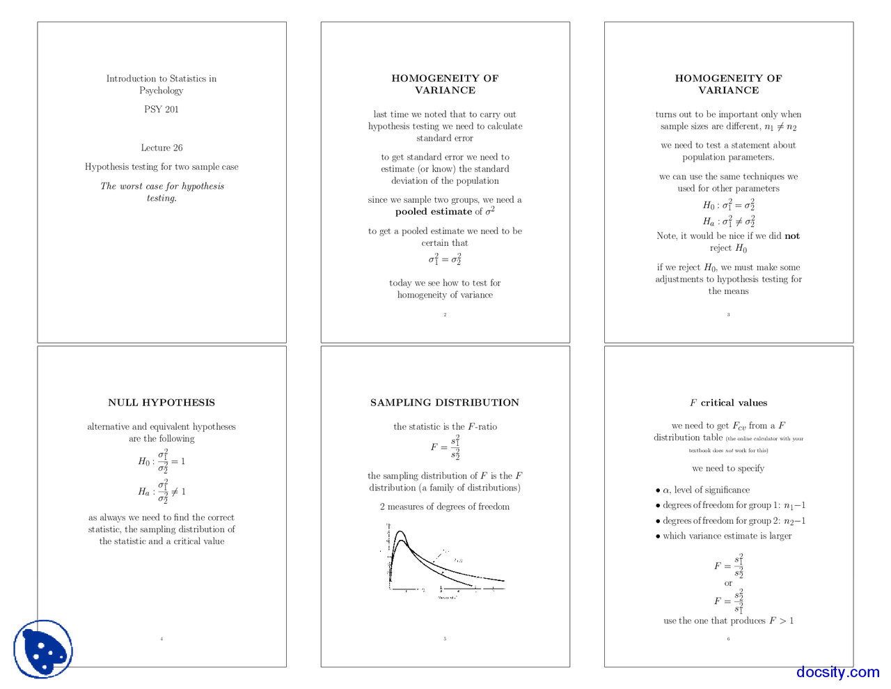 Homogeniety Of Variance Introduction To Statistics In Psychology
