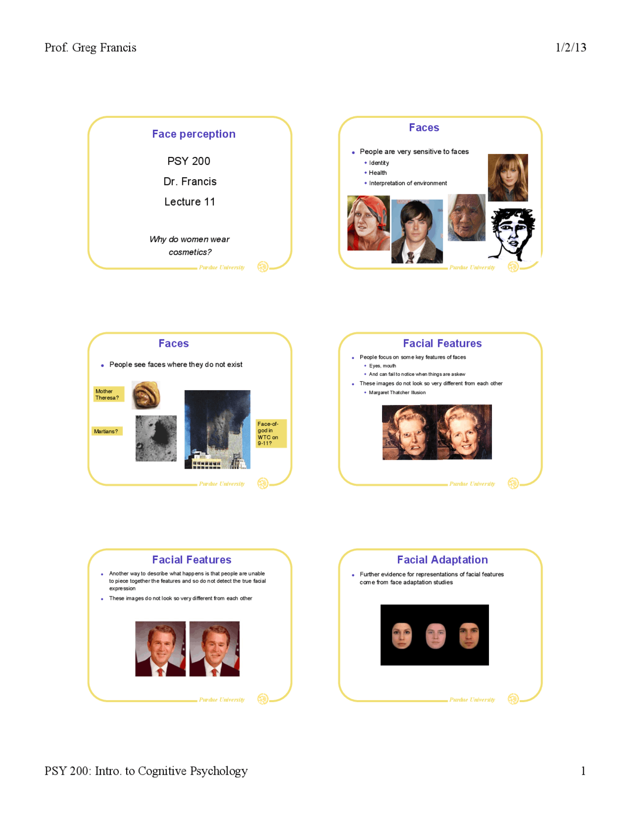 Face Perception Introduction To Cognitive Psychology Lecture Slides