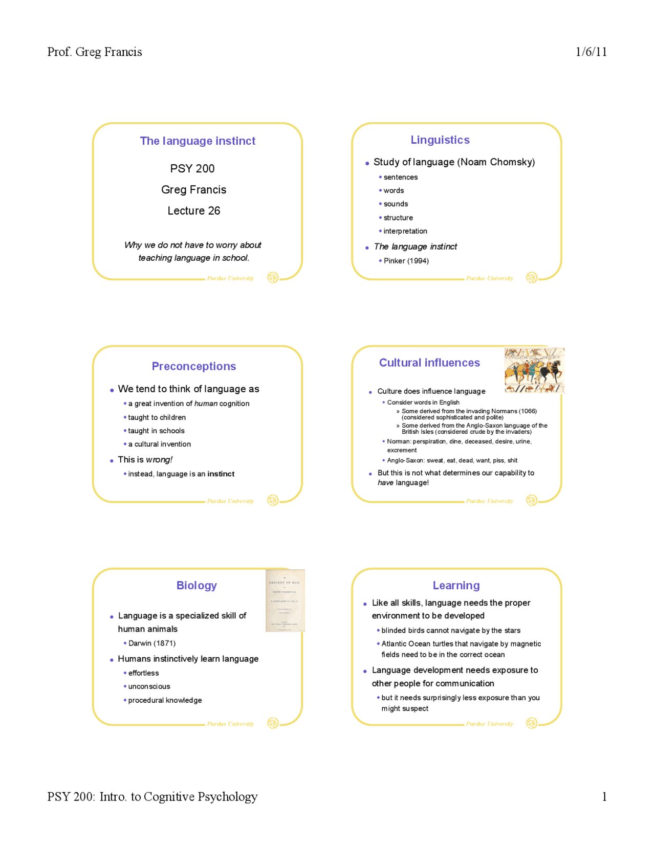 Language Instinct - Introduction to Cognitive Psychology - Lecture Slides - Docsity