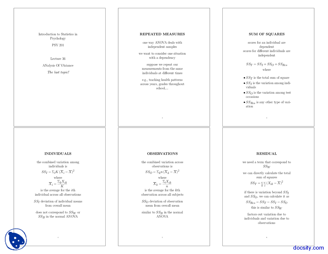 Analysis Of Variance Introduction To Statistics In Psychology Lecture Slides Docsity