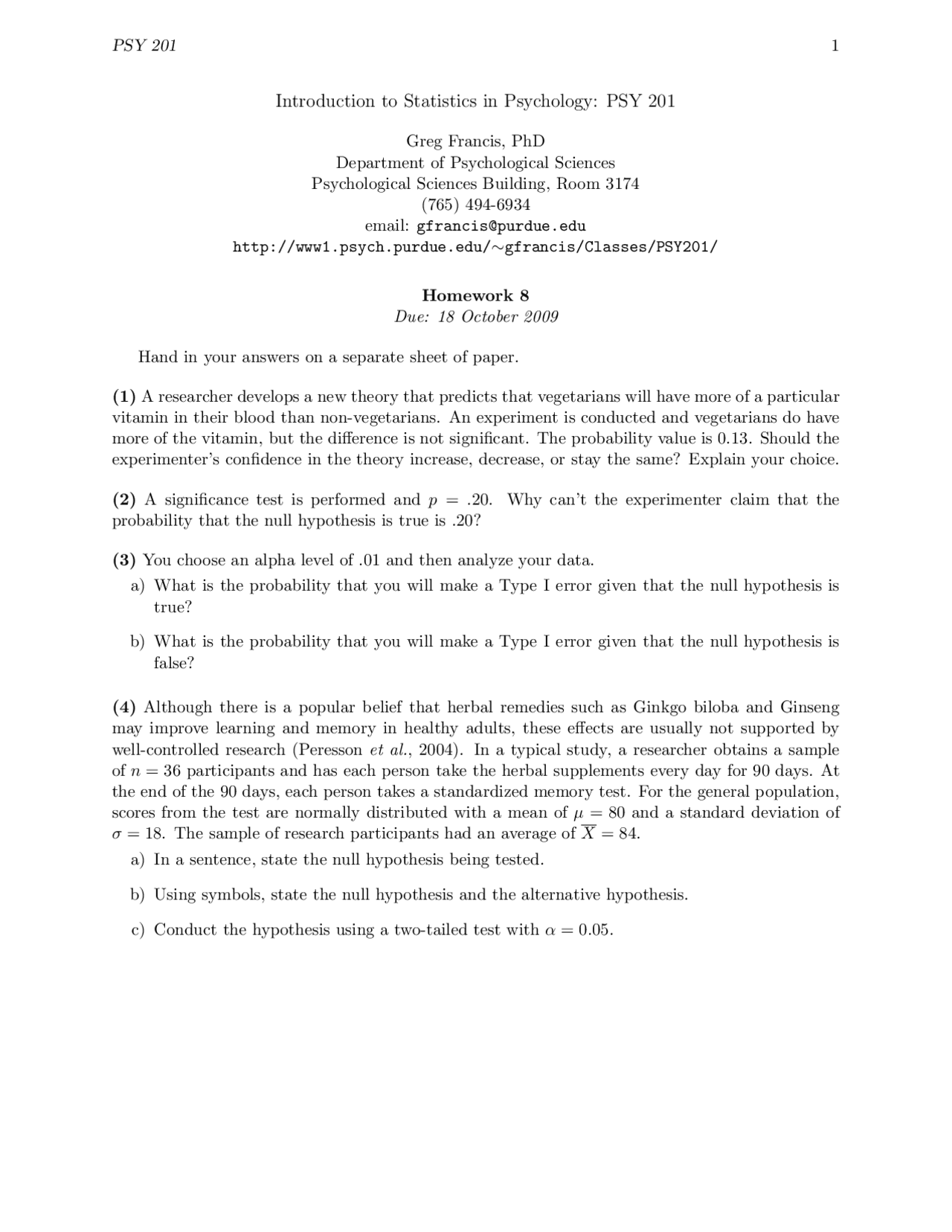 Null Hypothesis - Introduction to Statistics in Psychology - Homework ...