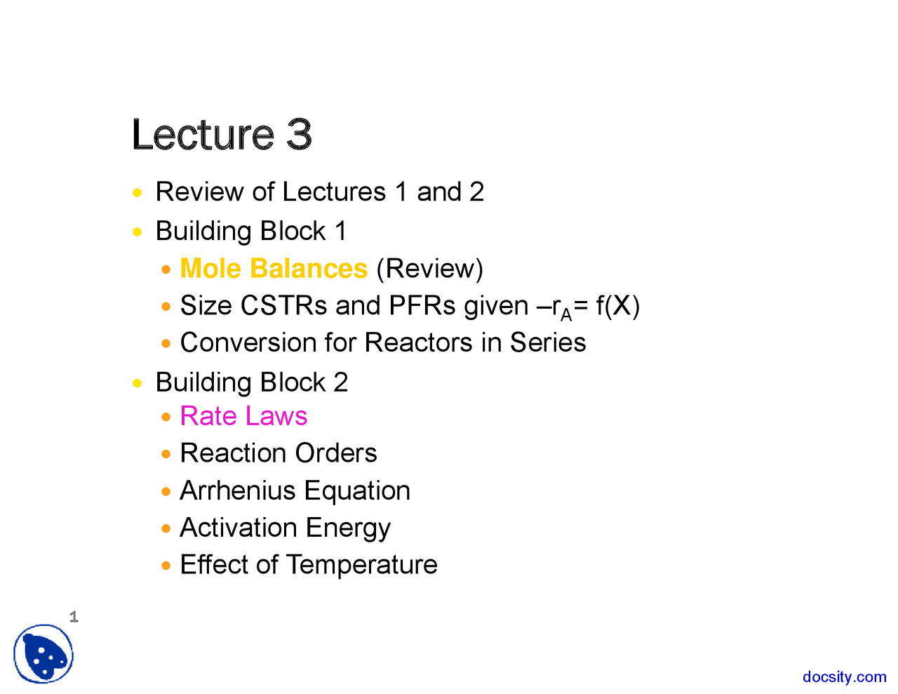 Rate Laws - Chemical Reaction Engineering - Lecture Slides - Docsity