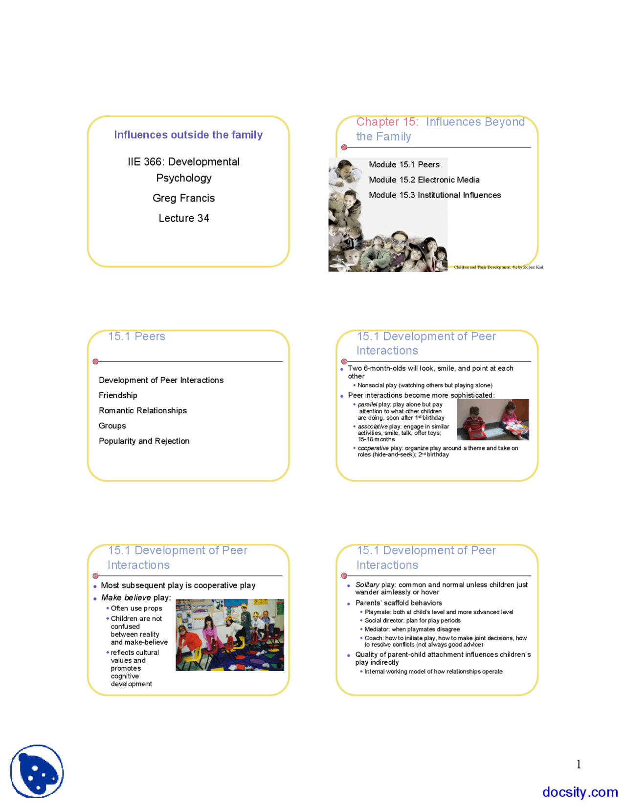 Influences outside the Family - Developmental Psychology - Lecture ...