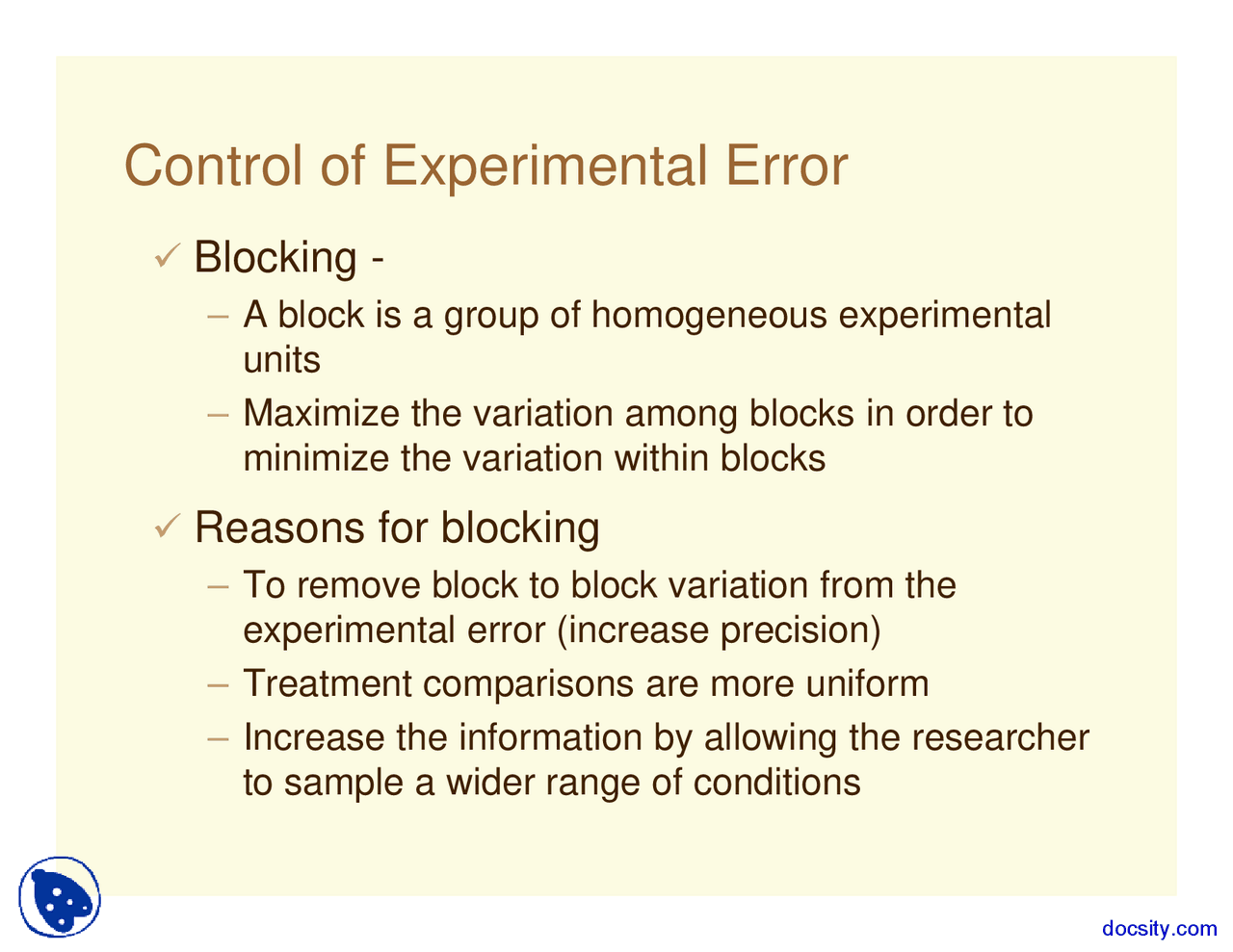 RBD - Experimental Design in Agriculture - Lecture Slides | Slides Experimental Techniques | Docsity