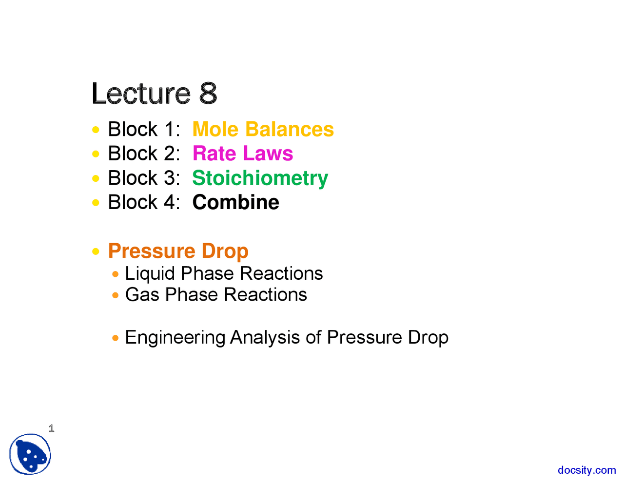 Pressure Drop - Chemical Reaction Engineering - Lecture Slides - Docsity