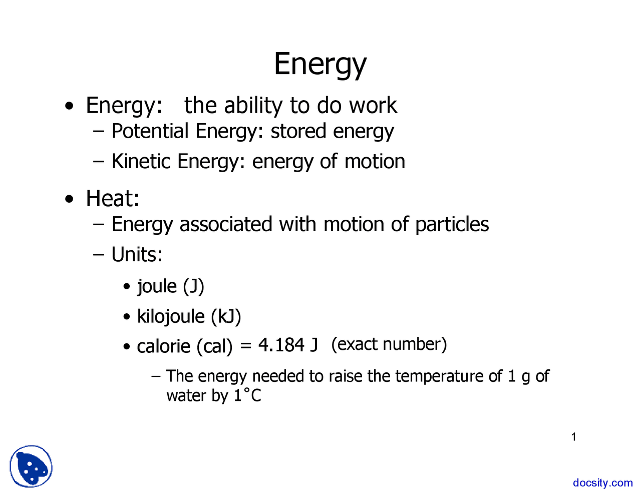 Energy General Chemistry Lecture Slides Docsity