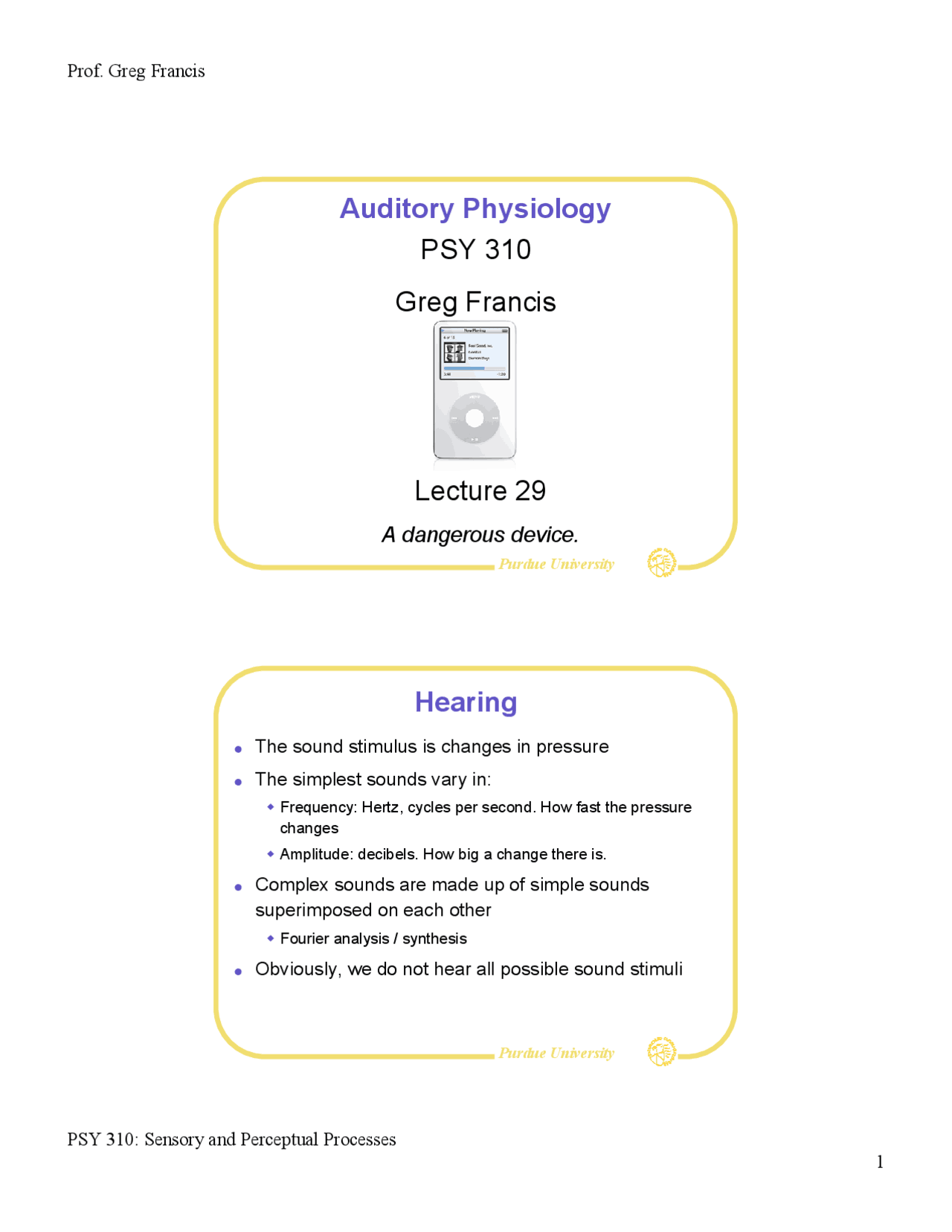 Auditory Physiology Sensory And Perceptual Processes Lecture Slides