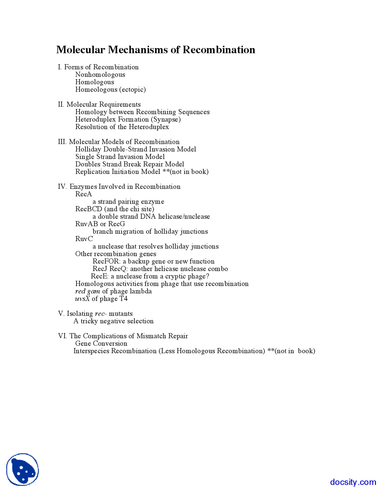 Recombination Microbial Genetics Lecture Notes Docsity