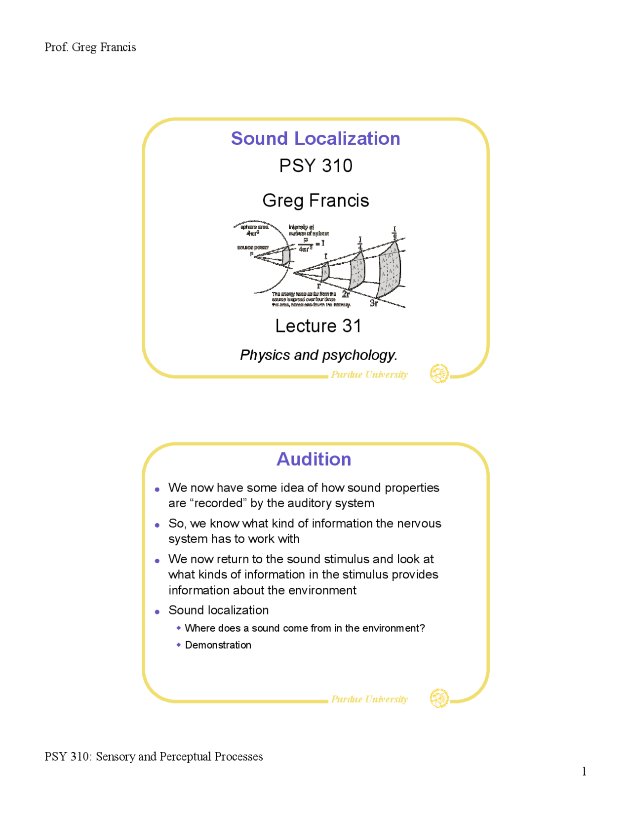 Sound Localization Sensory And Perceptual Processes Lecture Slides