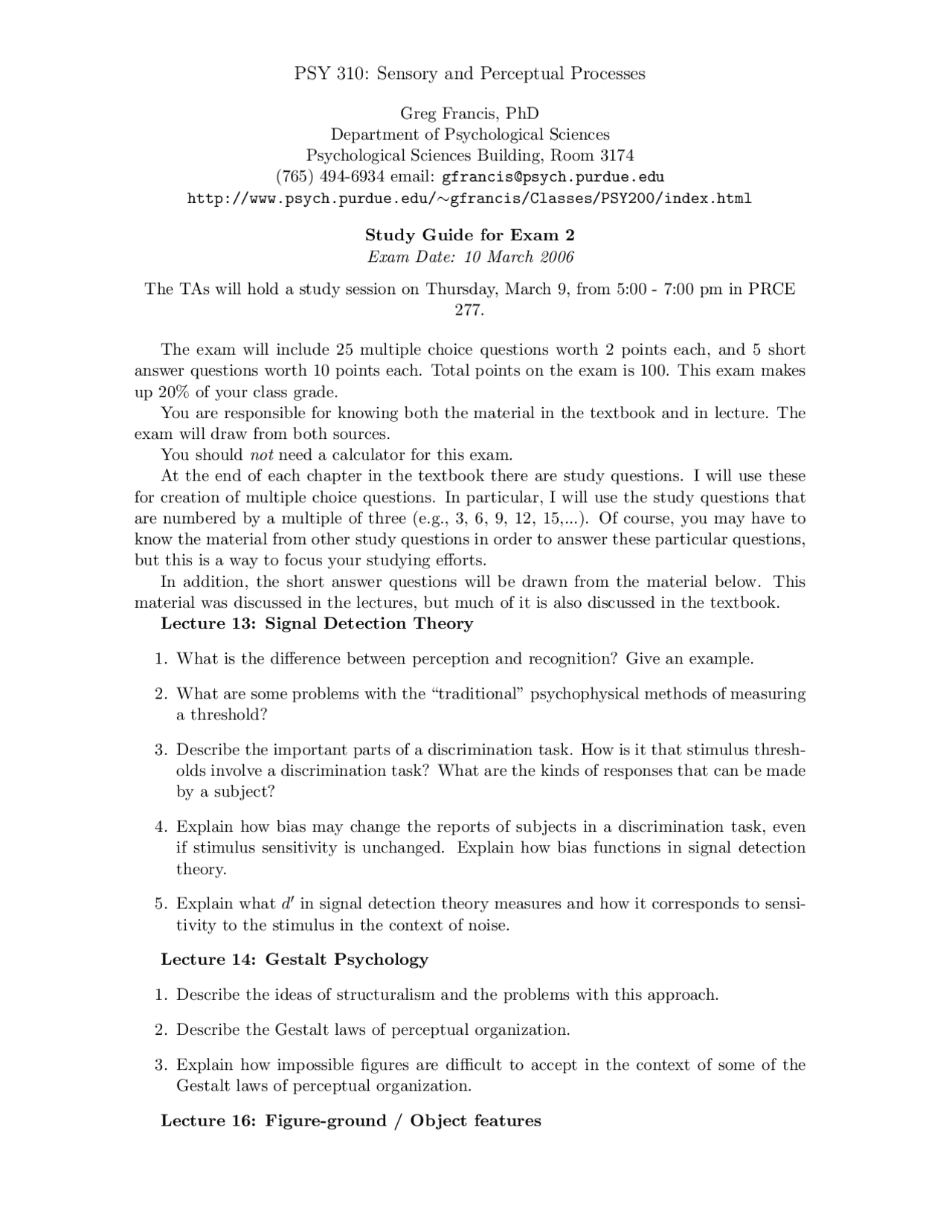Perception And Recognition Sensory And Perceptual Processes Handout
