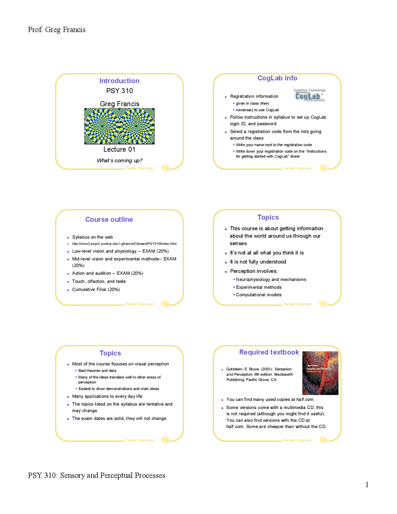 Introduction Sensory And Perceptual Processes Lecture Slides Docsity