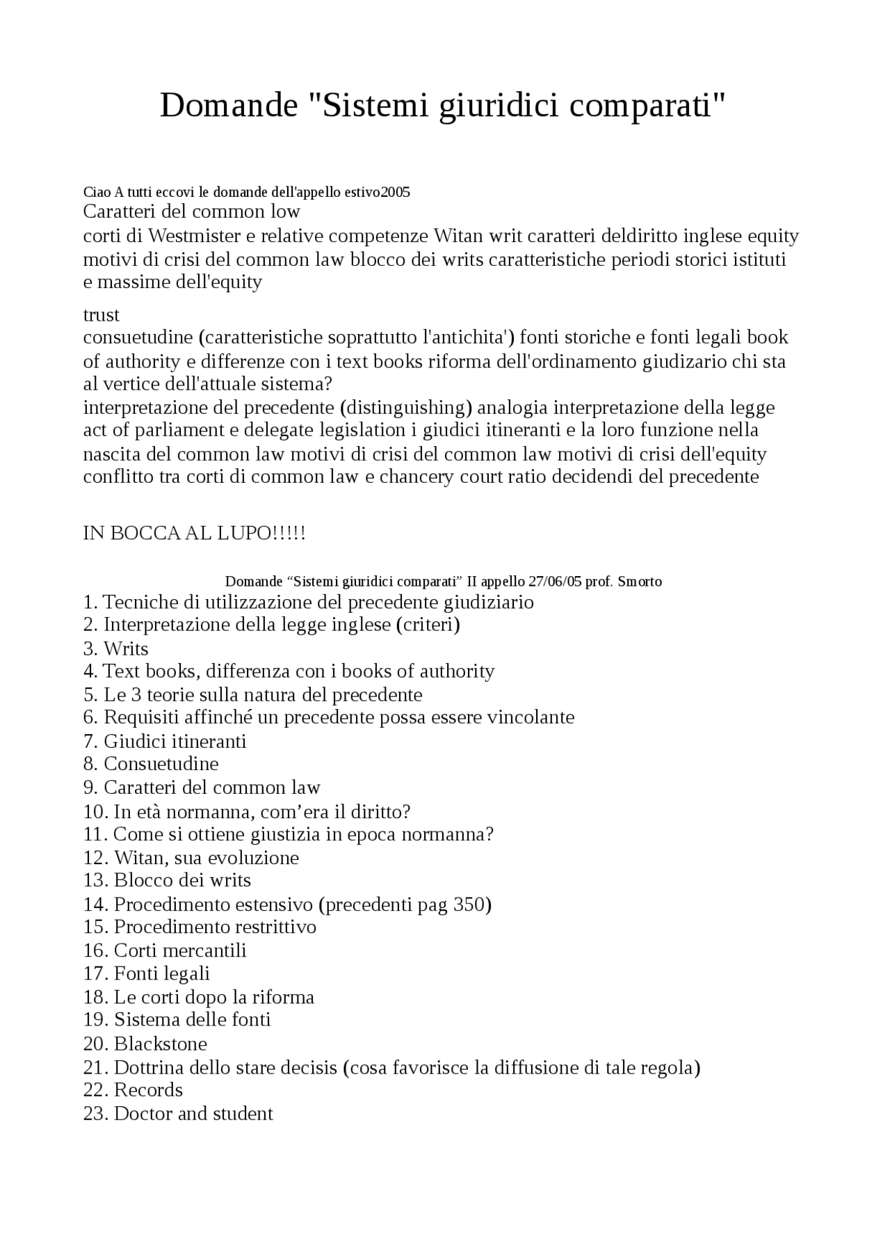 Domande Sistemi Giuridici Docsity