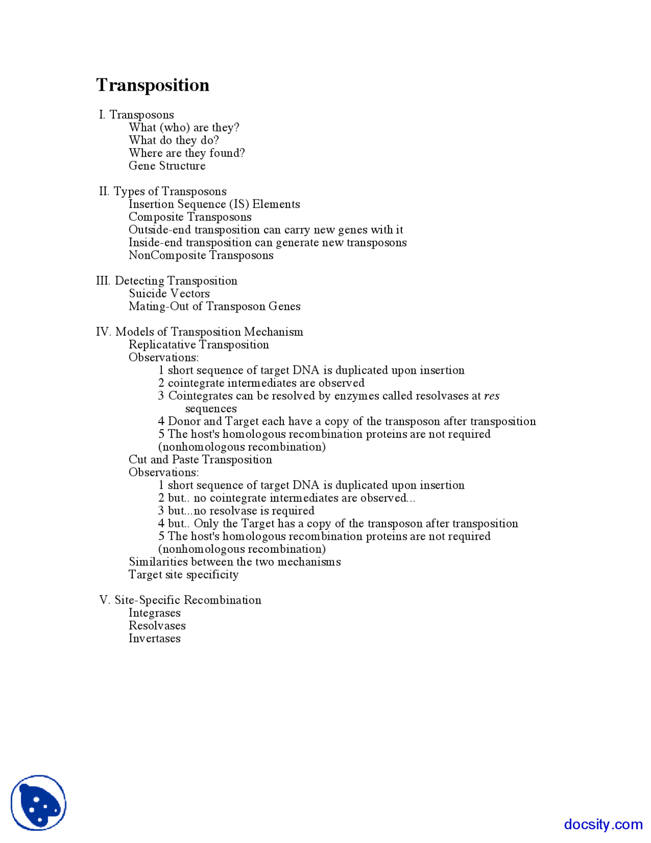 Transposition Microbial Genetics Lecture Notes Docsity