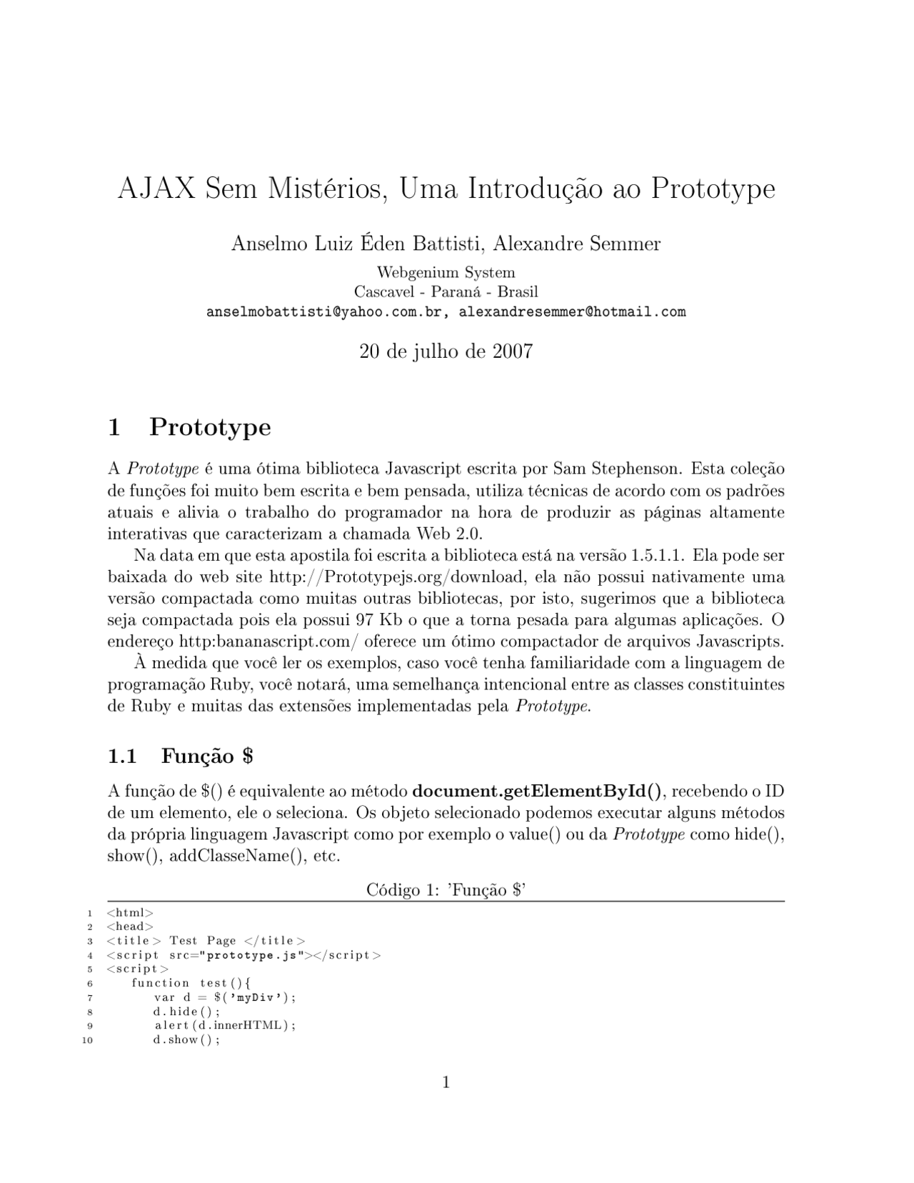 Ajax Introdução Ao Prototype Apostilas Informática Docsity