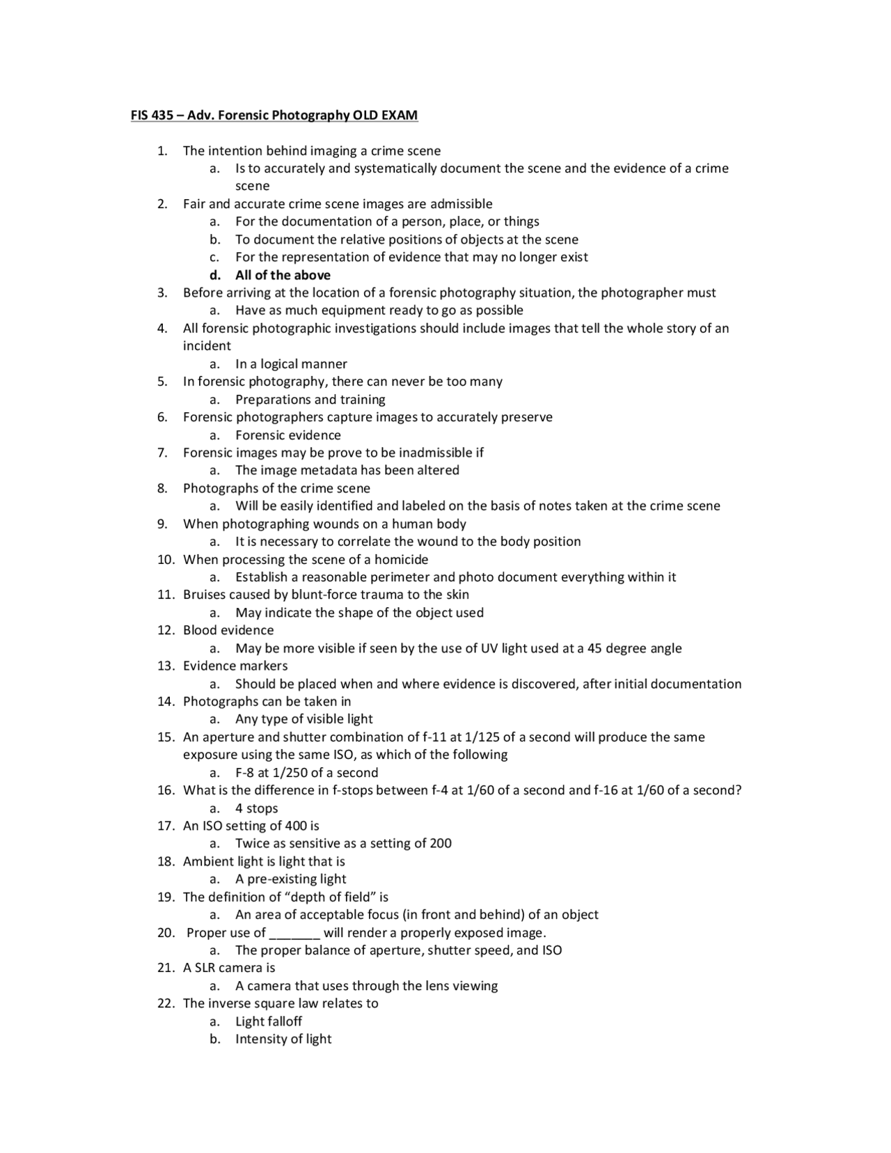 100 Solved Questions on Advanced Forensic Photography | FIS 435 | Exams ...