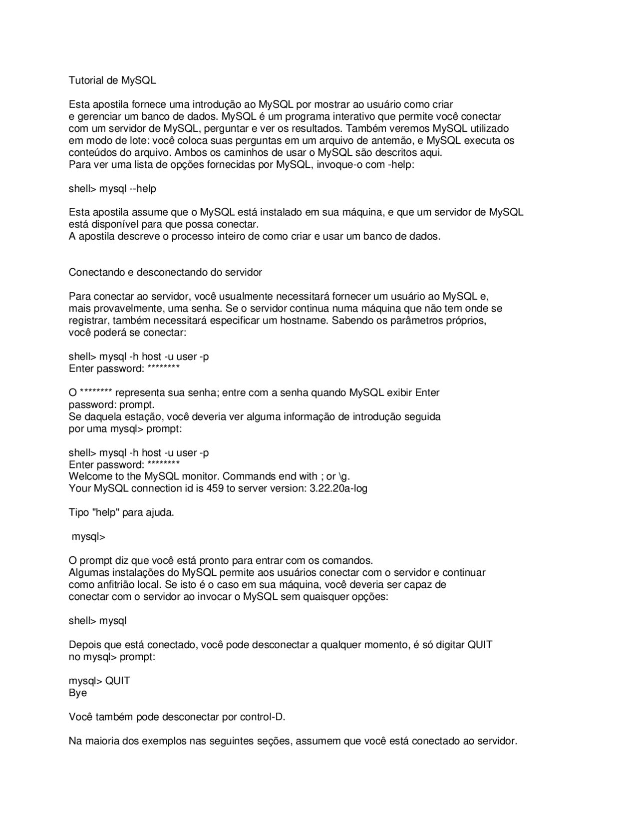 Tutorial De Mysql Apostilas Informática Part1 Docsity
