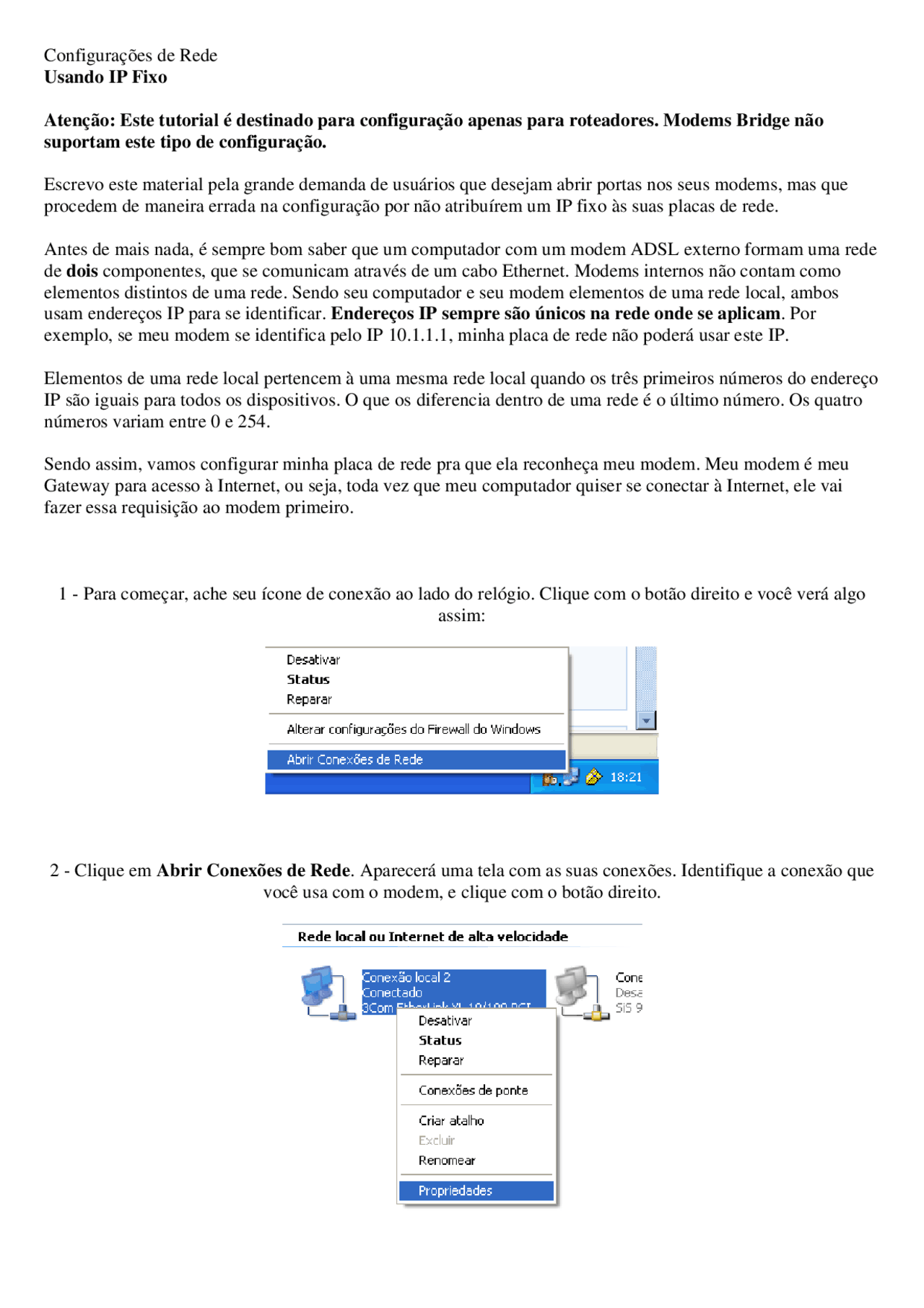Configurando IP Fixo - Apostilas - Informática - Docsity