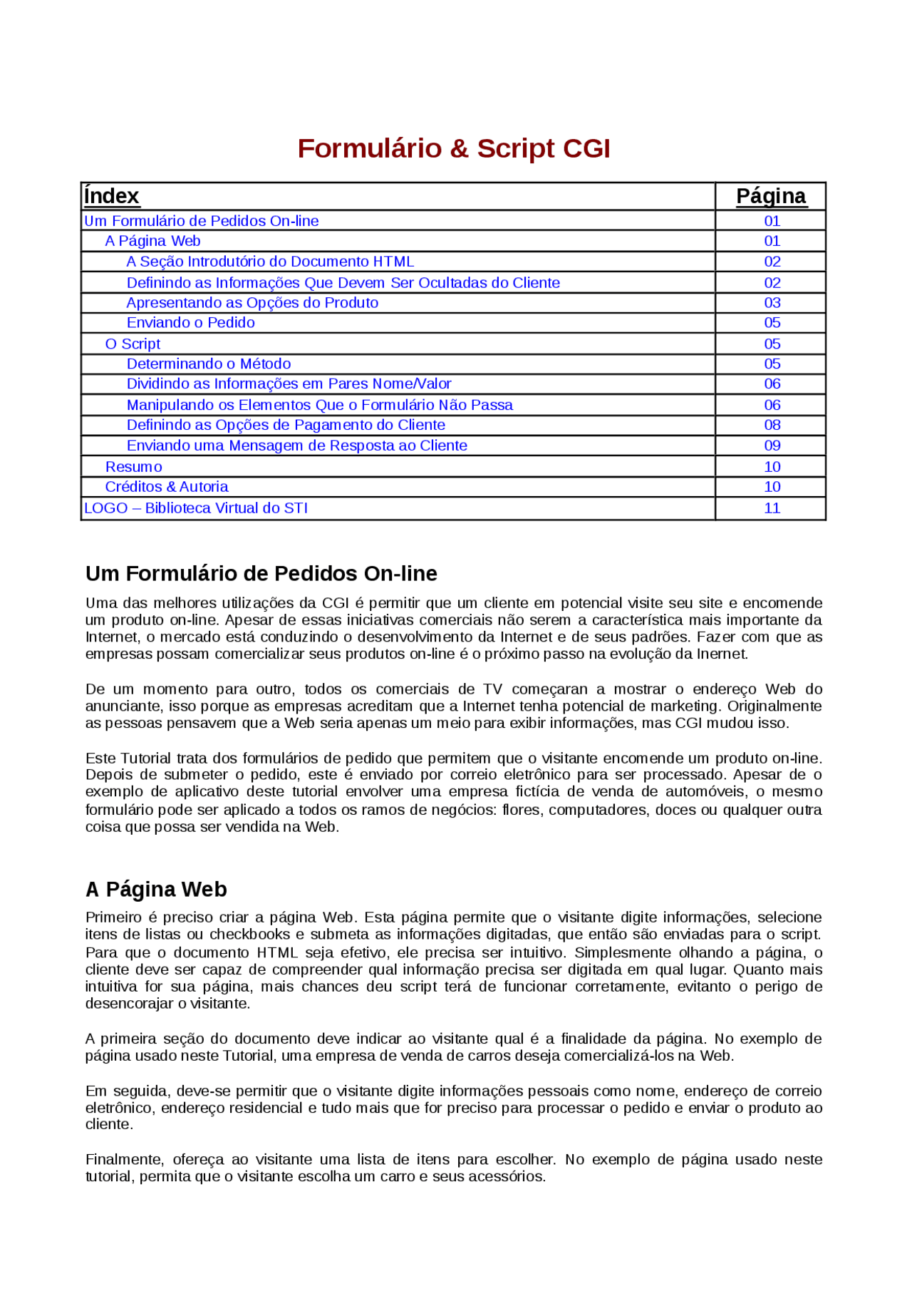 Formulário & Script CGI - Apostilas - Informática - Docsity