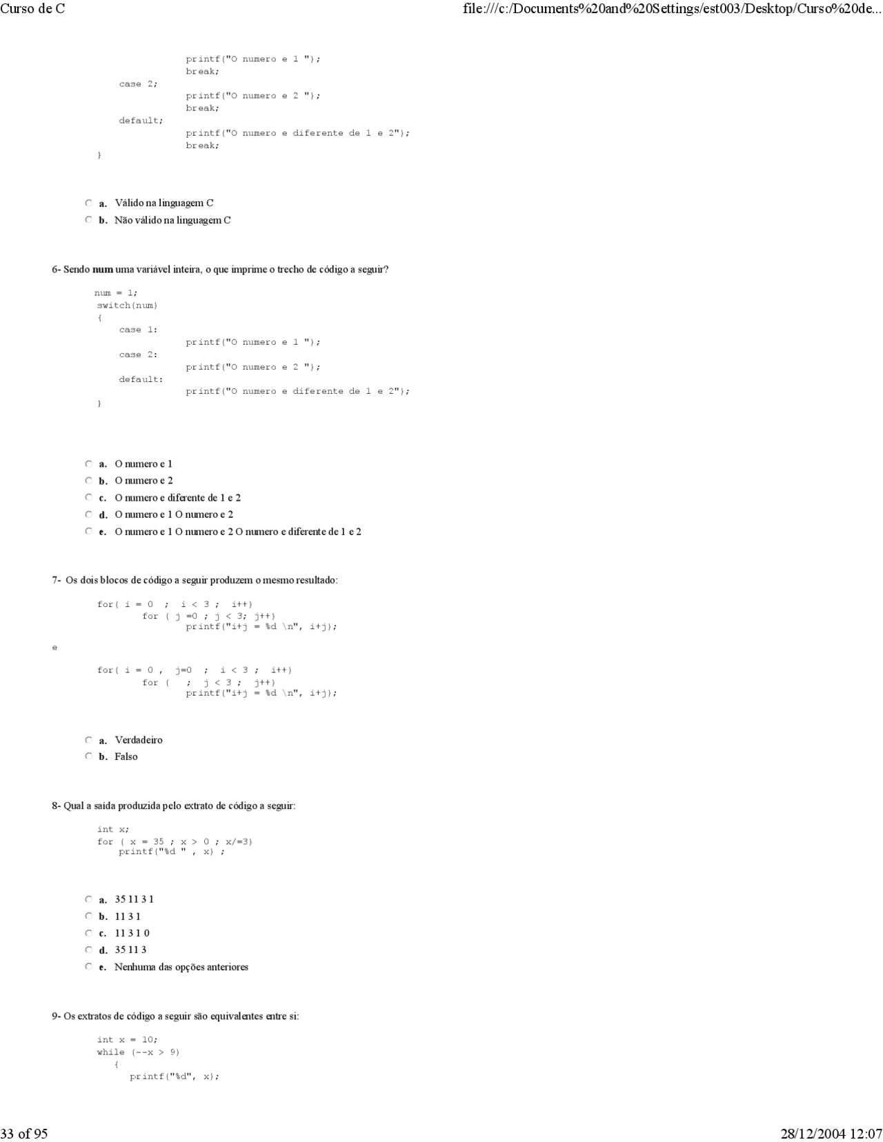 Curso Completo de C - Apostilas - Informática Part2 | Notas de estudo Informática | Docsity