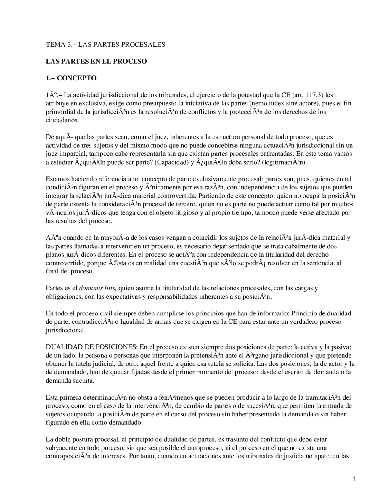 Partes procesales - Apuntes - Derecho Procesal - Docsity