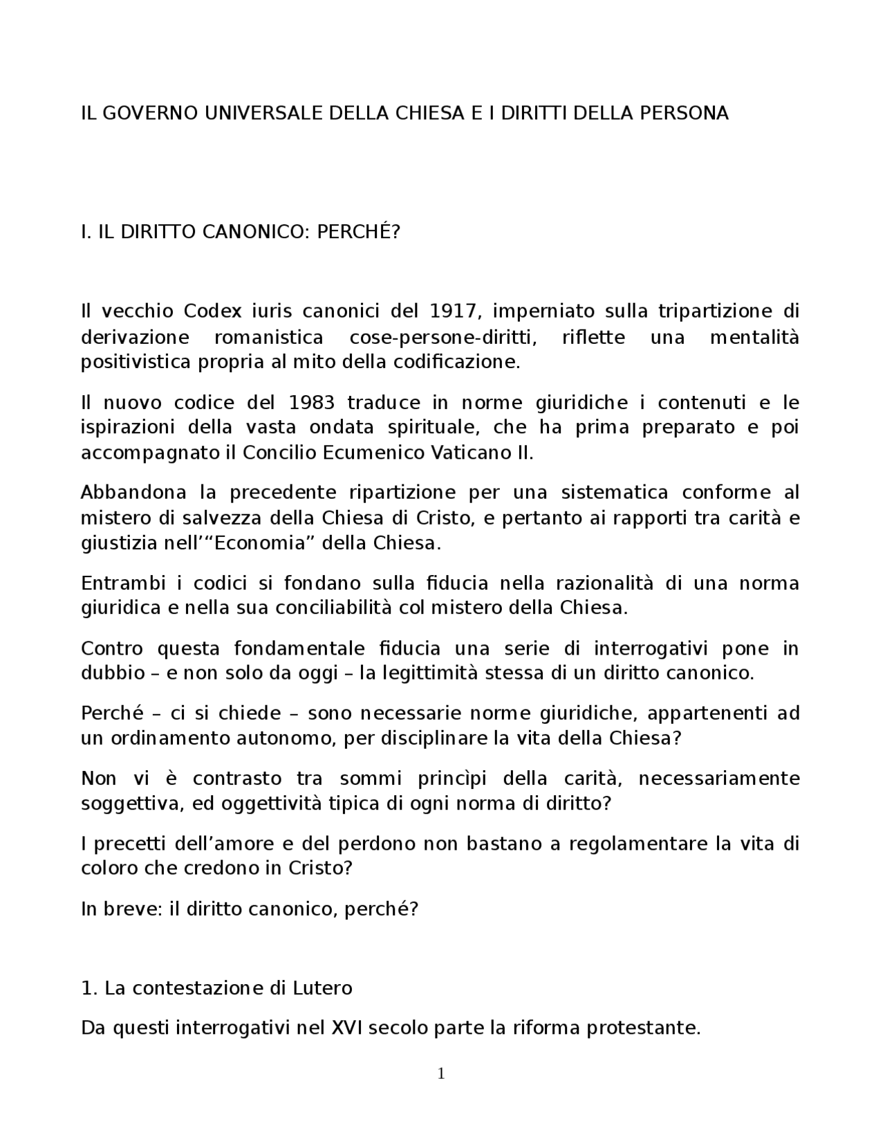 Riassunto Diritto Canonico Docsity